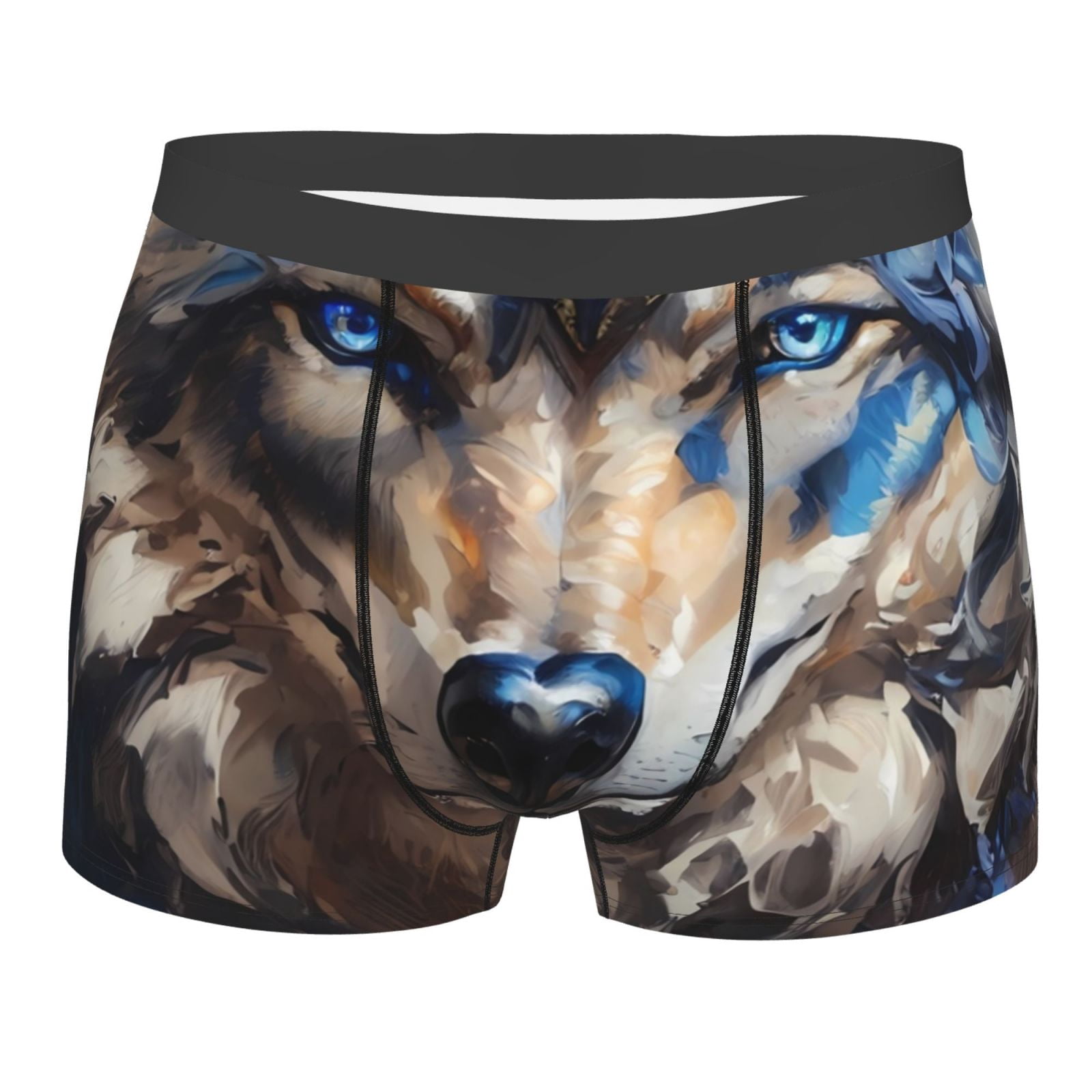 Balery Vintage Blue Floral Wolf Men's Boxer Briefs, Soft and Breathable ...