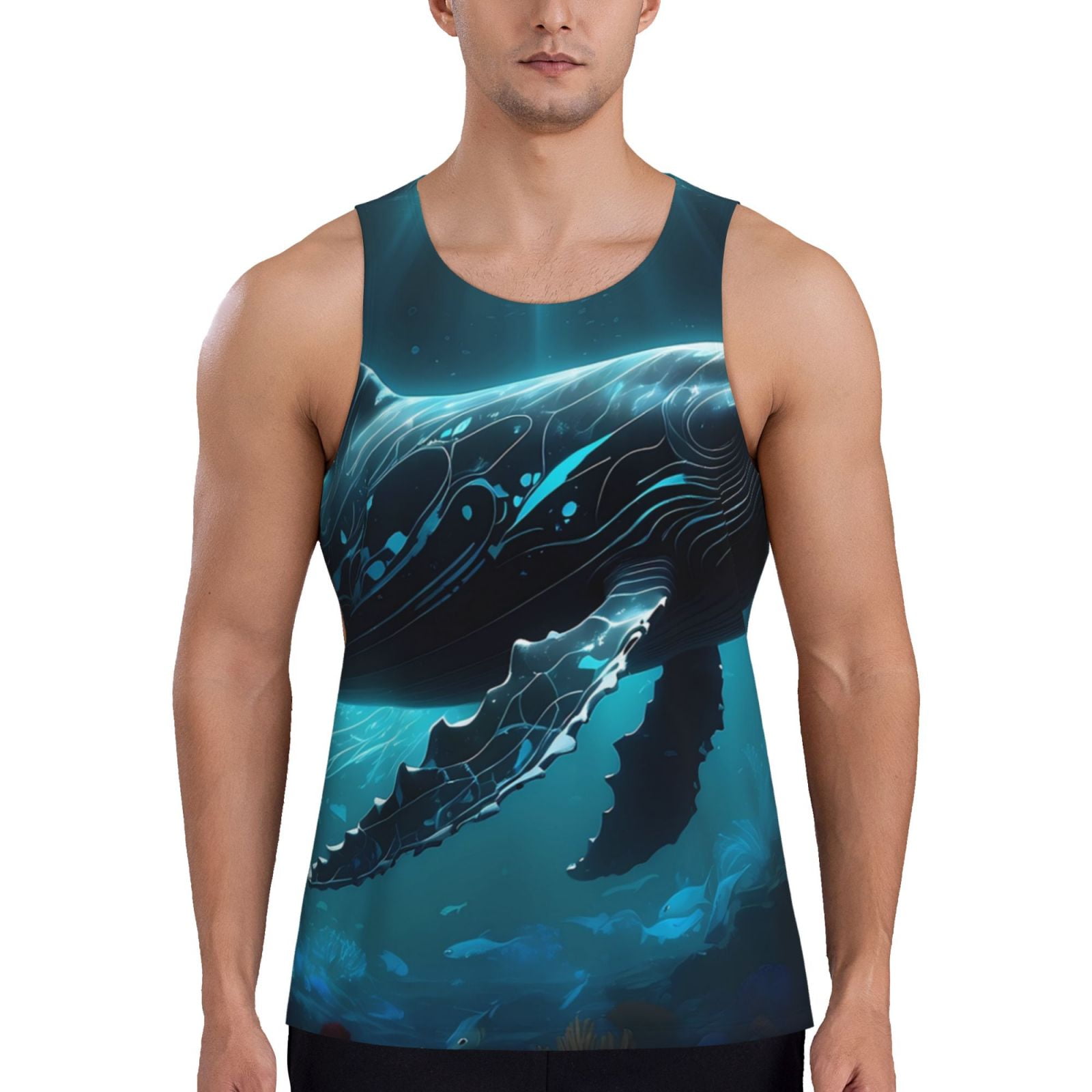 Balery Vintage Blue Pattern Whale Pattern Men's Workout Tank Top Gym ...