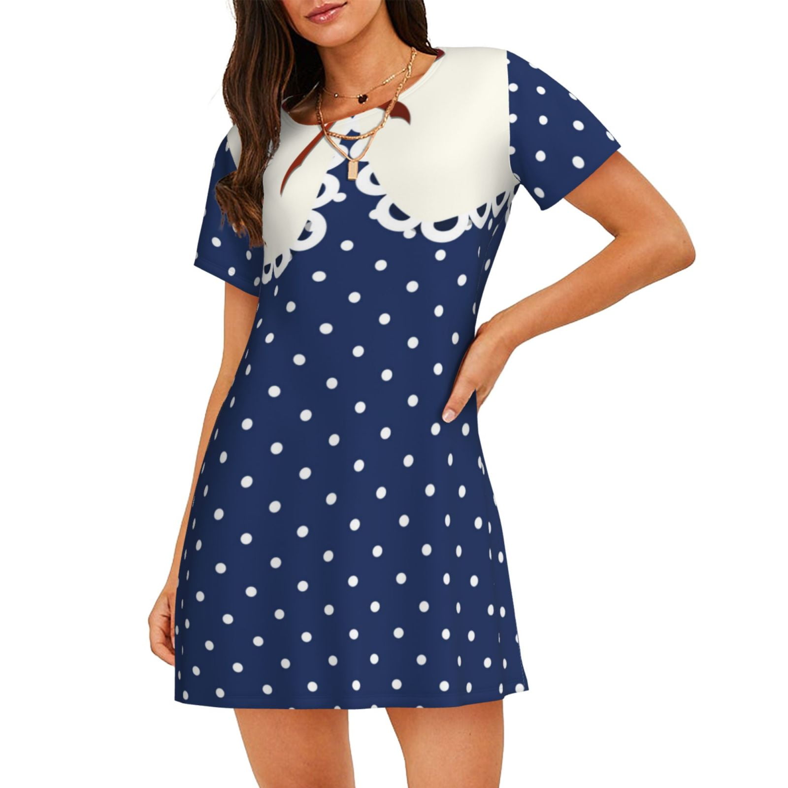 Balery Vintage Blue Polka-dot Pattern Womens Short Sleeve Sleepshirt ...