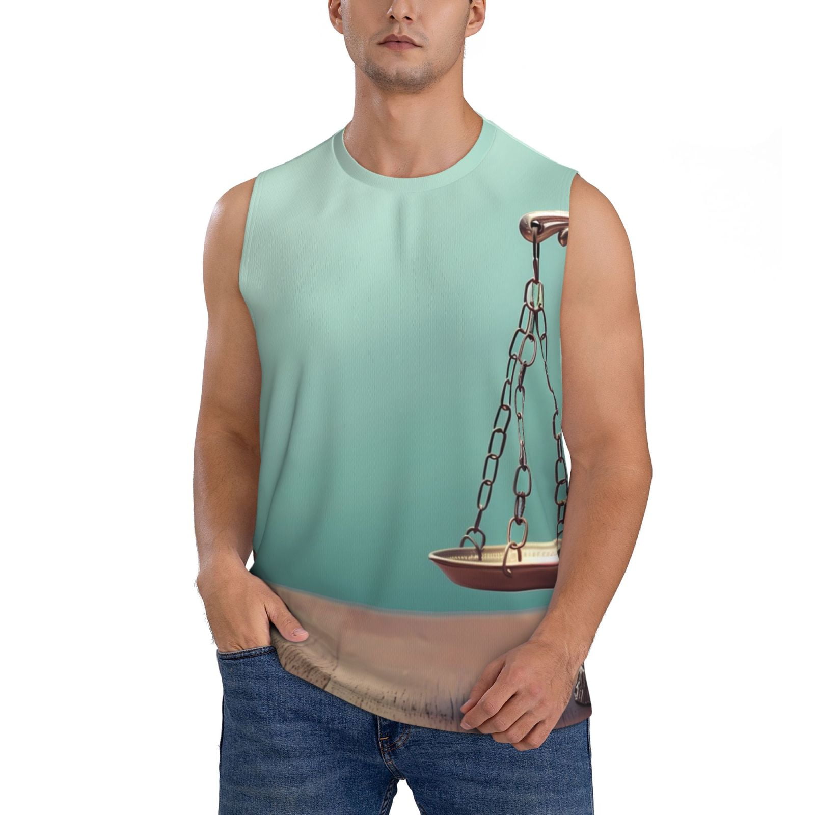 Balery Vintage Brass Balance Scale Men's Sleeveless Muscle Shirts ...