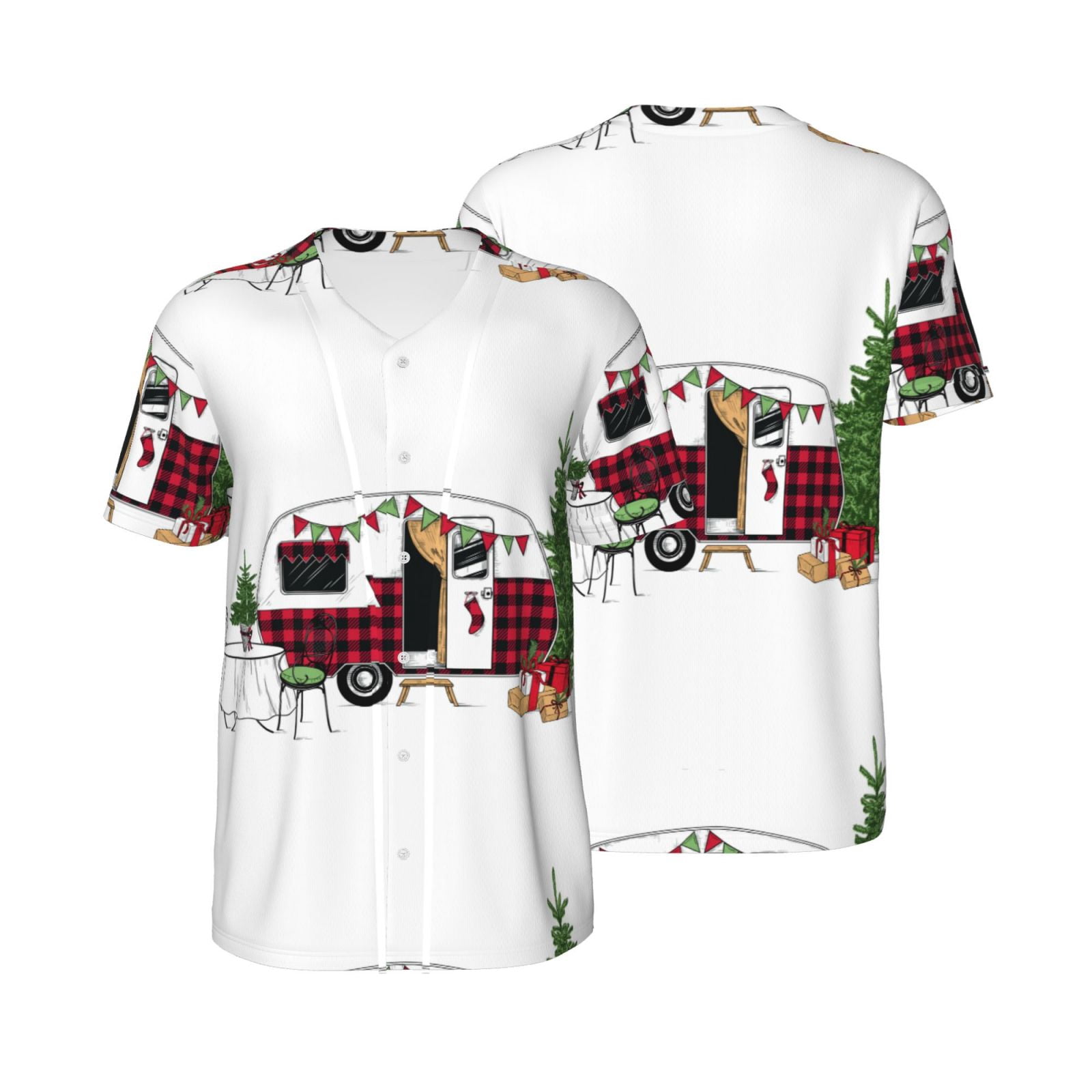 Balery Vintage Buffalo Plaid Christmas Camper Baseball Jersey for Men ...