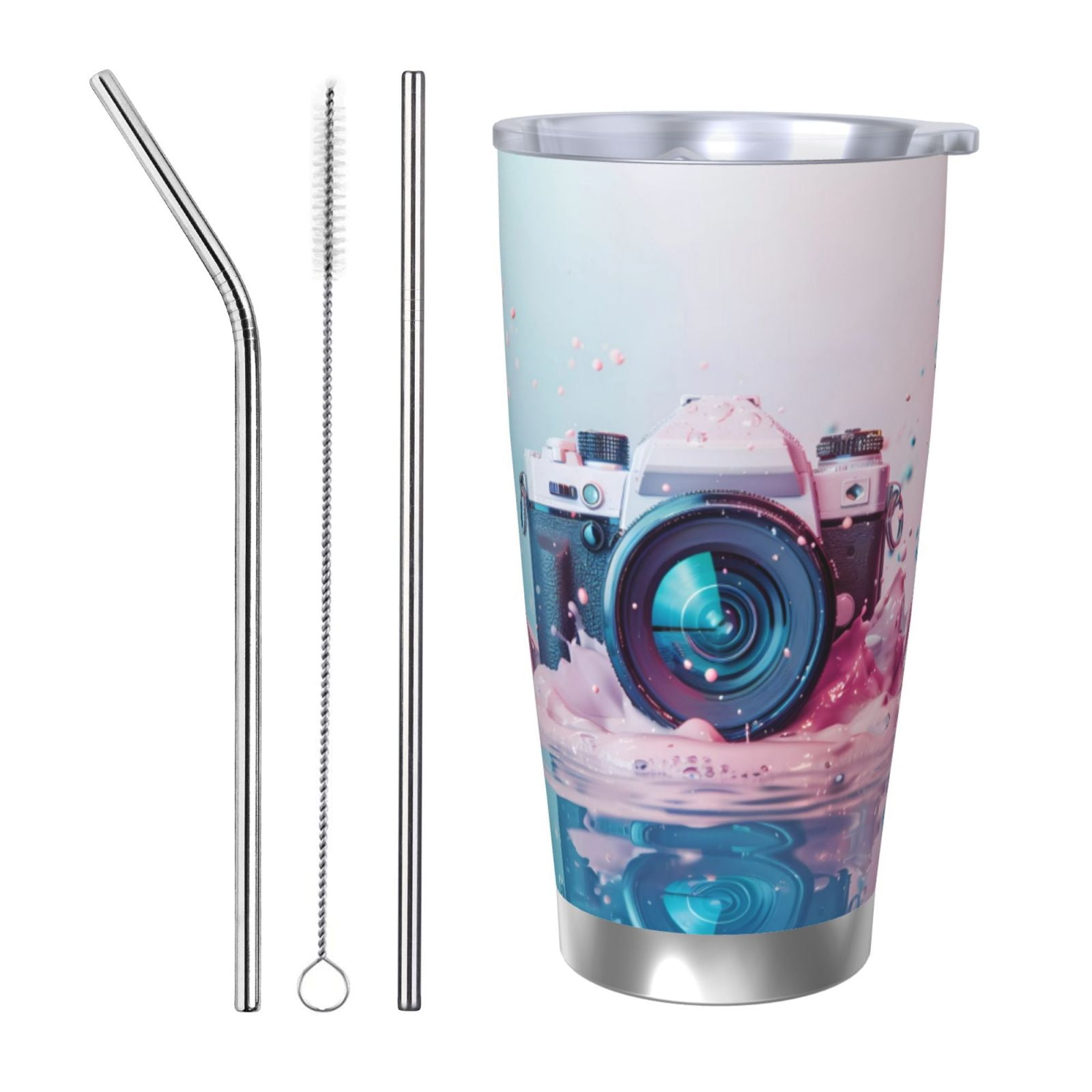 Balery Vintage Camera Splash Art Pattern 20oz Insulated Car Cup with ...