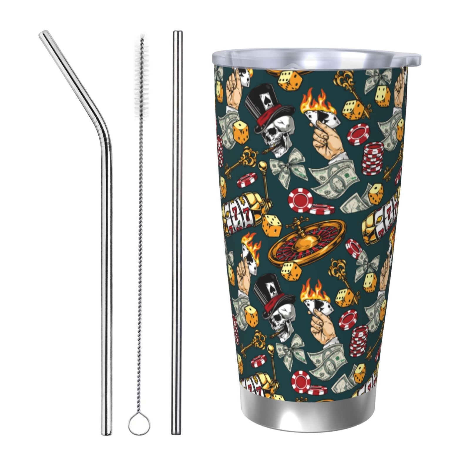 Balery Vintage Casino Chips Pattern 20oz Insulated Car Cup with Dual ...