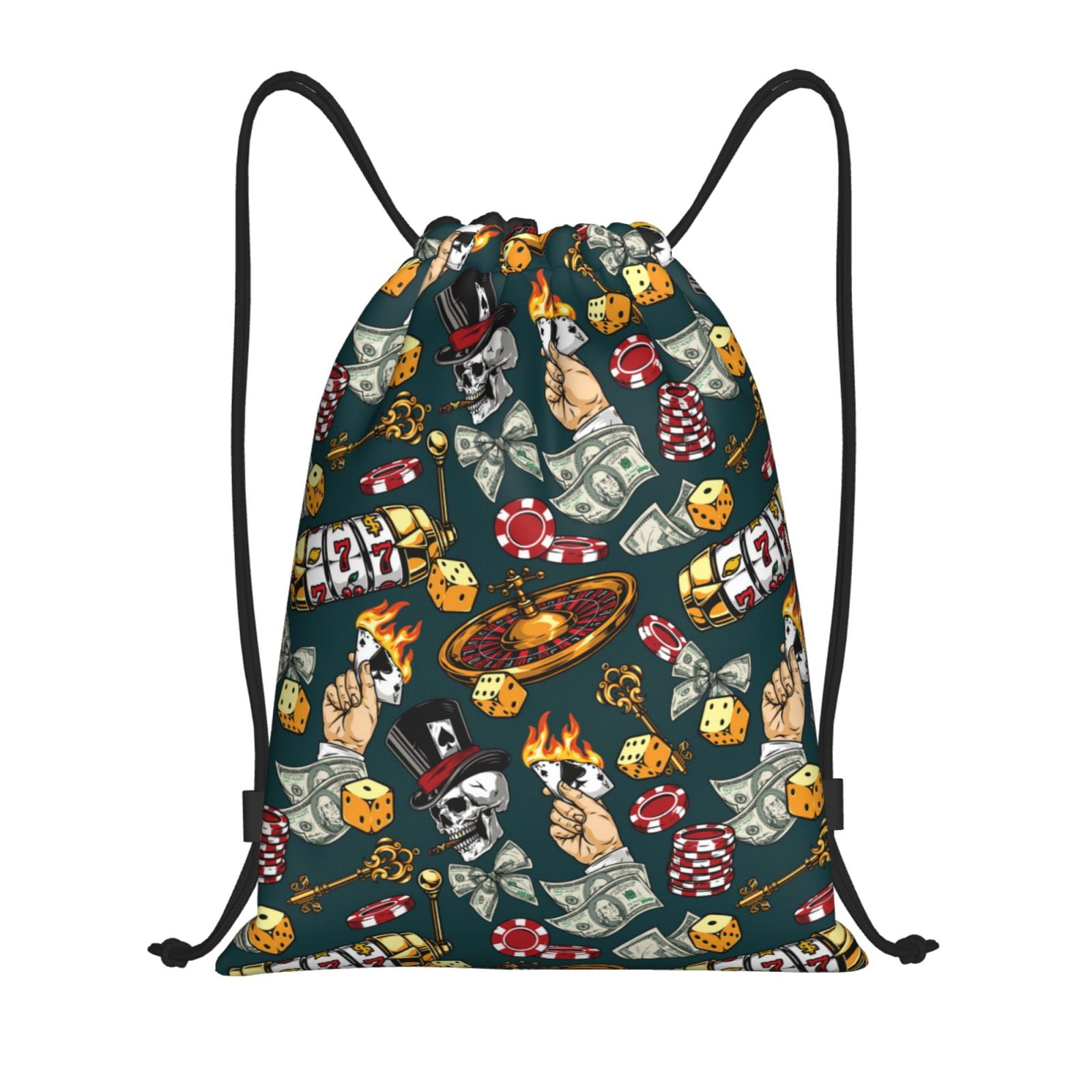Balery Vintage Casino Chips Pattern Drawstring Backpack Bag Sport Gym ...