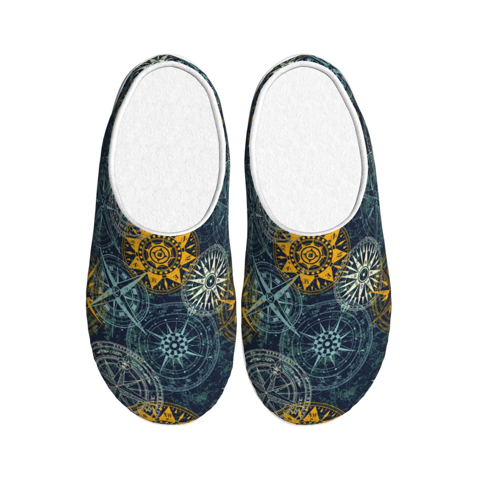 Balery Vintage Compass Pattern Women's Fuzzy Memory Foam Slippers ...
