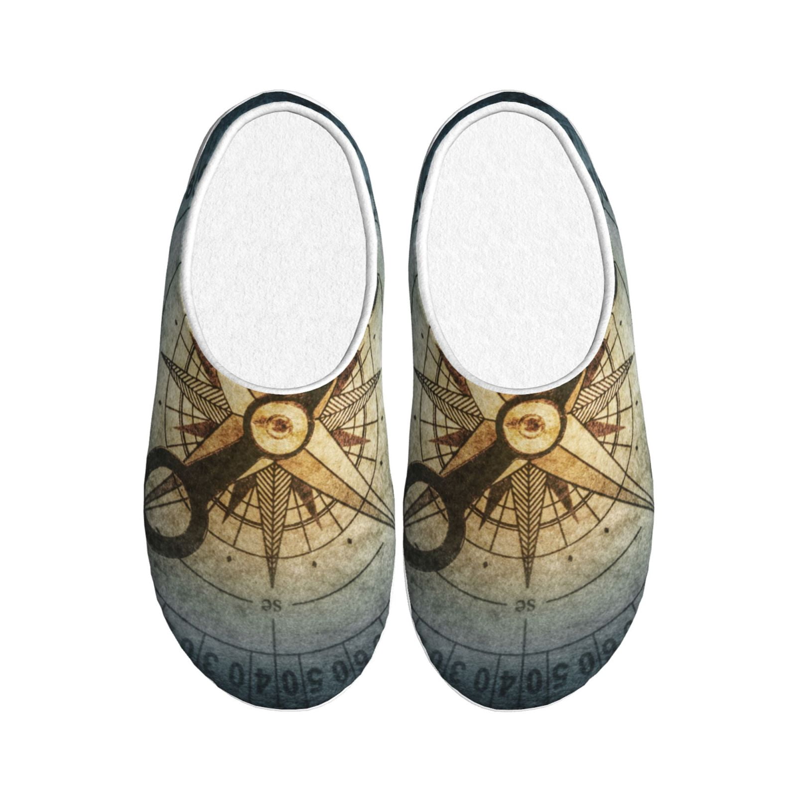 Balery Vintage Compass Pattern Women's Fuzzy Memory Foam Slippers ...