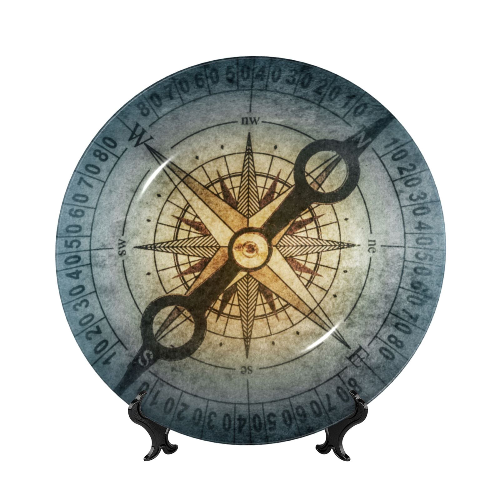 Balery Vintage Compass Print Bone China Decorative Plate Ceramic Dinner ...