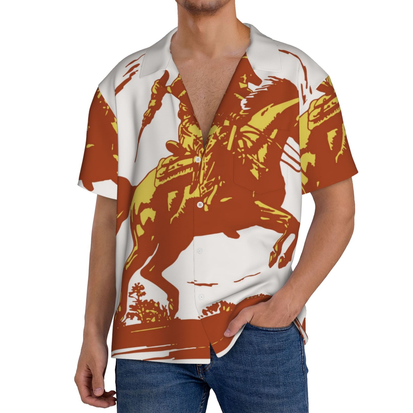 Balery Vintage Cowboy On A Bronco Horse Men's Casual Button Down Shirt ...