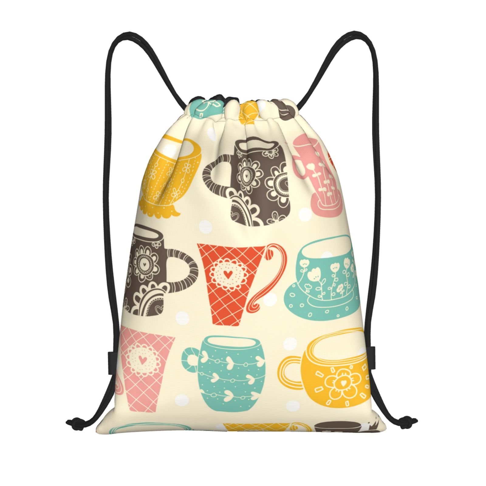 Balery Vintage Cup Pattern Drawstring Backpack Bag Sport Gym Sackpack ...
