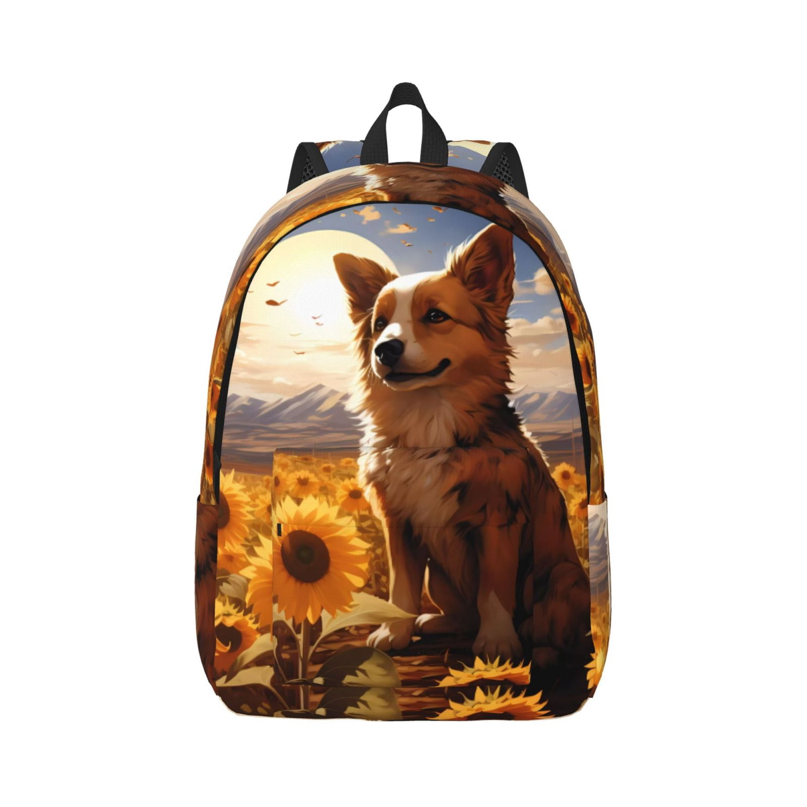 Balery Vintage Cute Corgi Sunflower Vintage Canvas Backpack for Men and ...