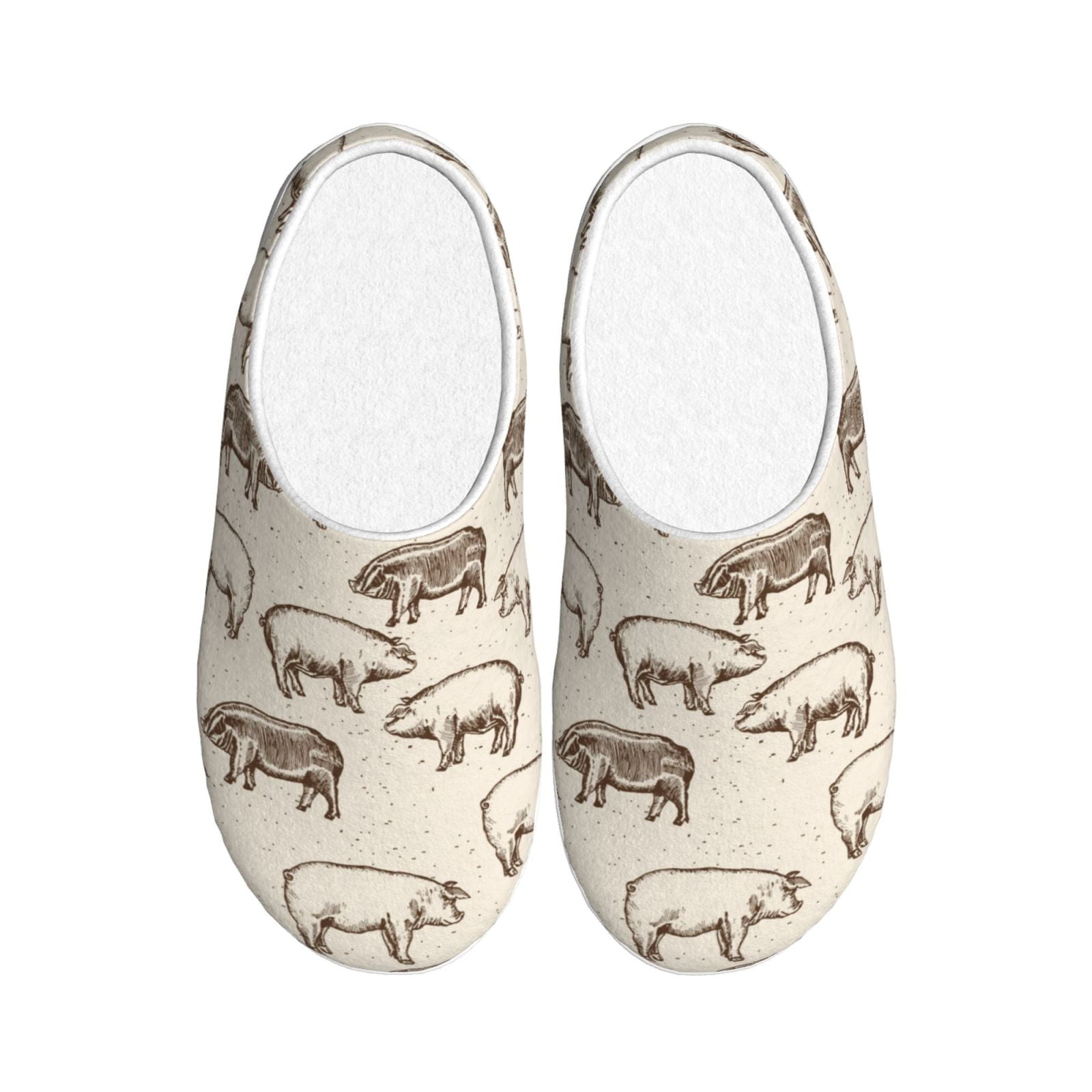 Balery Vintage Farm Pigs Pattern Women's Fuzzy Memory Foam Slippers ...