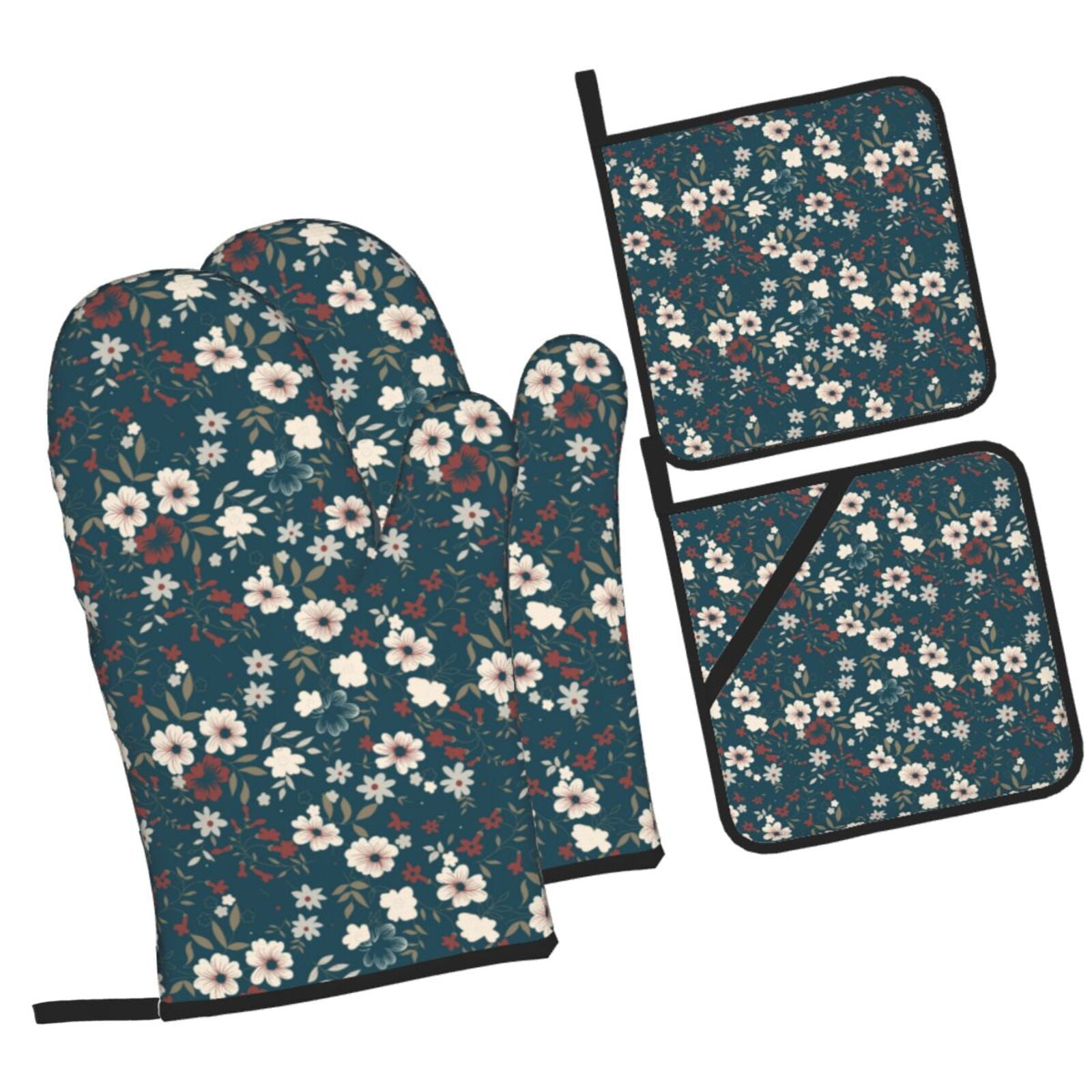 Balery Vintage Floral Pattern Oven Mitts and Pot Holders 4 pcs Set ...