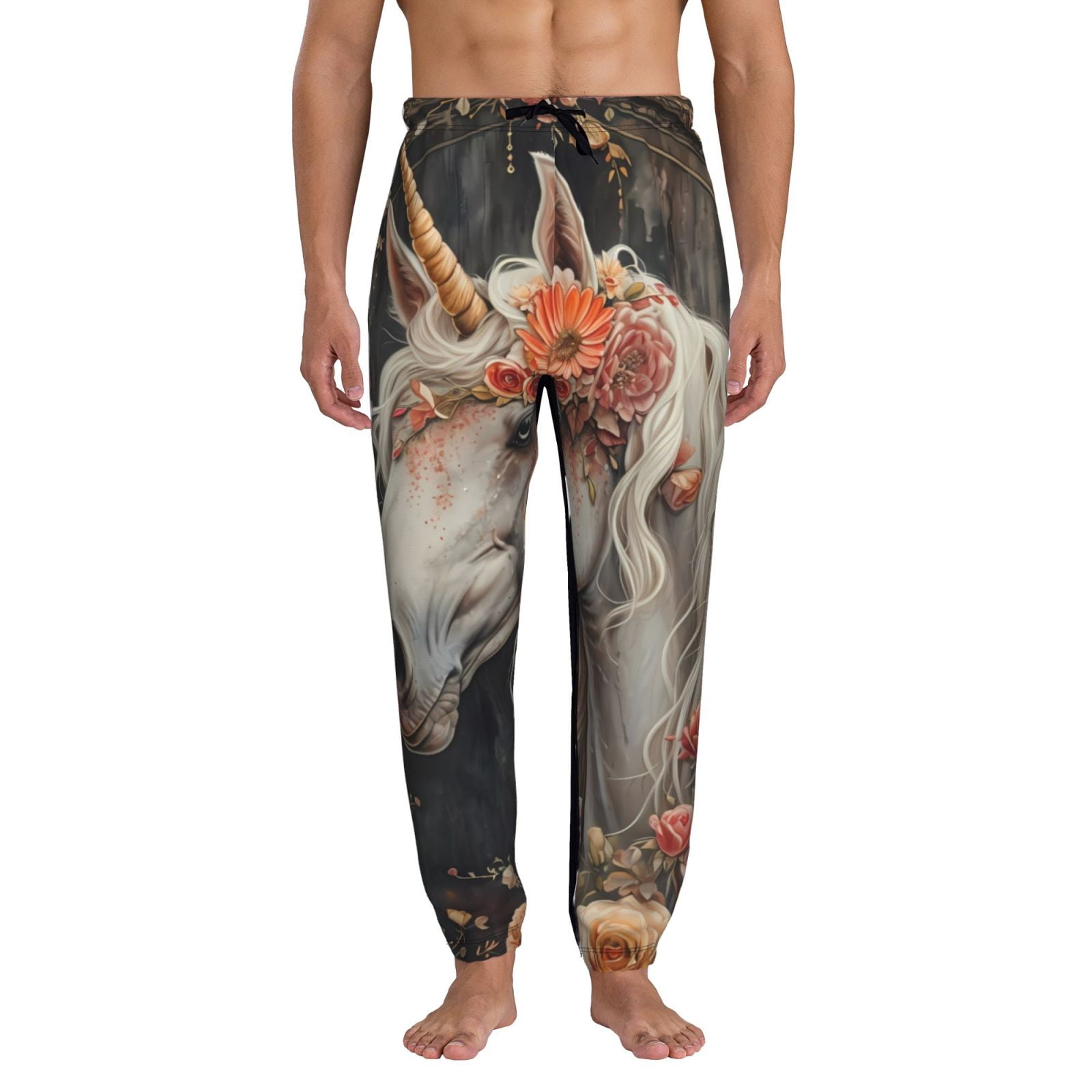 Balery Vintage Floral White Horse Pattern Joggers for Men Athletic ...