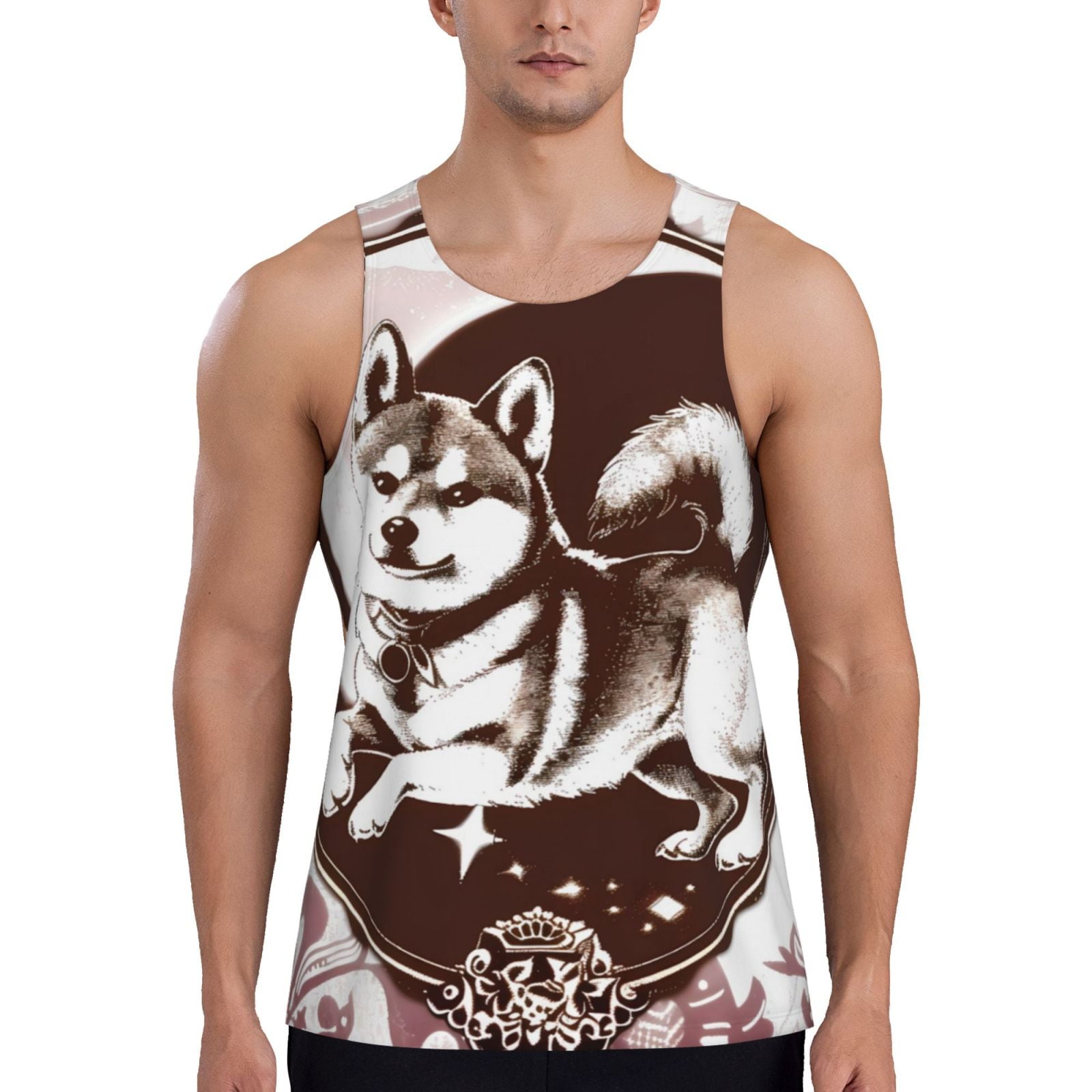 Balery Vintage Husky Dog Pattern Men's Workout Tank Top Gym Muscle Tee ...