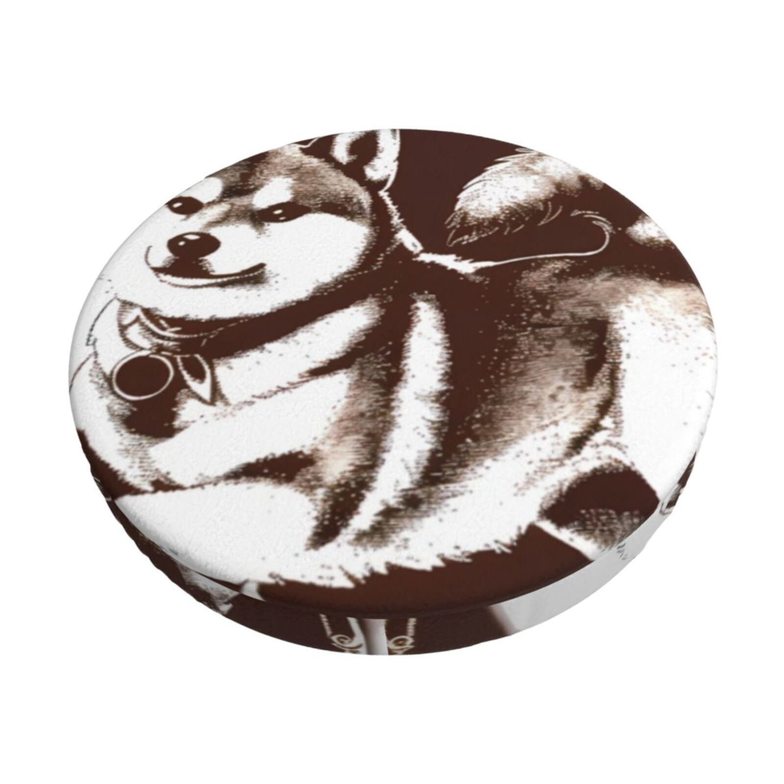 Balery Vintage Husky Dog Round Bar Stool Seat Covers Velvet Fabric ...