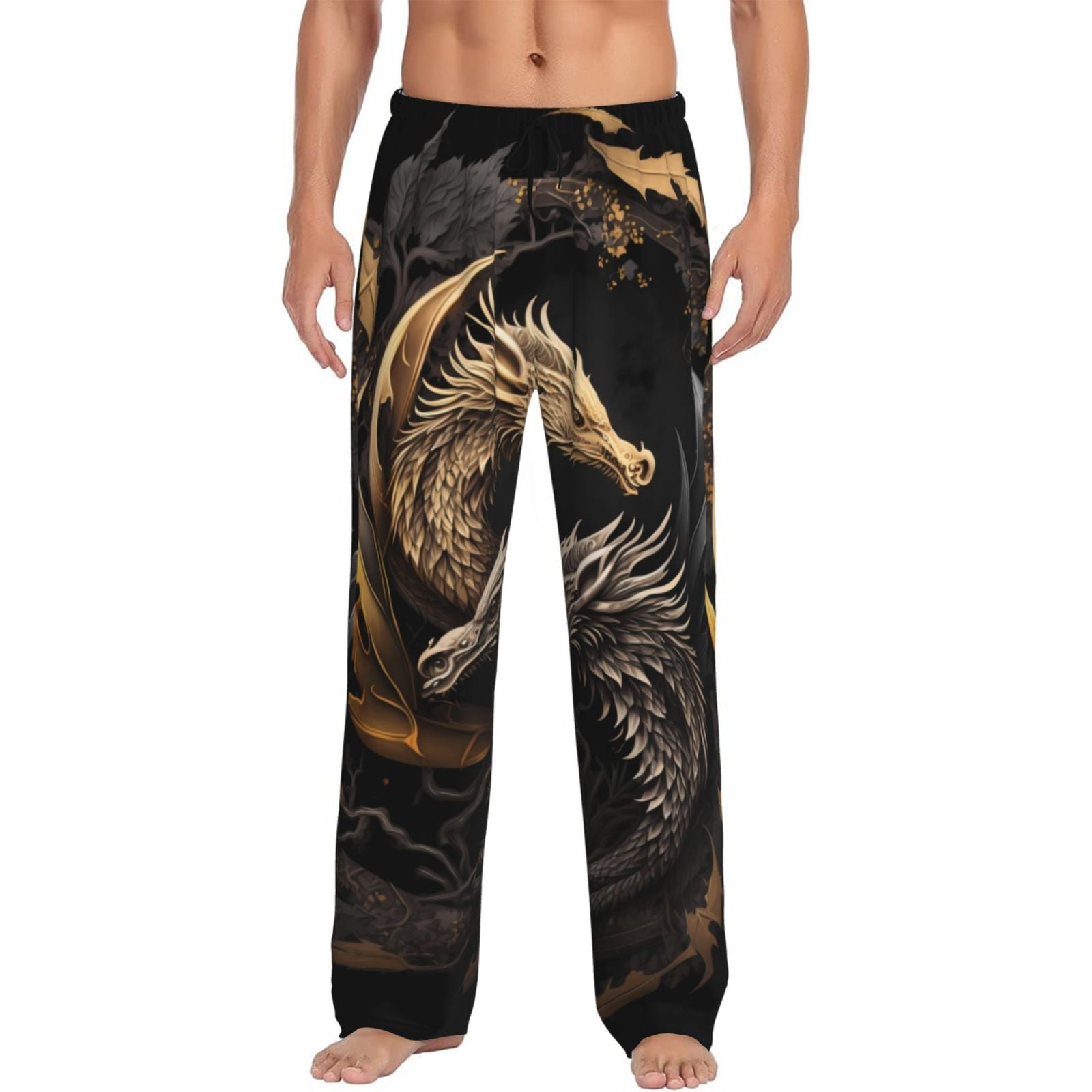 Balery Vintage Metal Dragon print Men's Pajama Pants,Ultra Lightweight ...