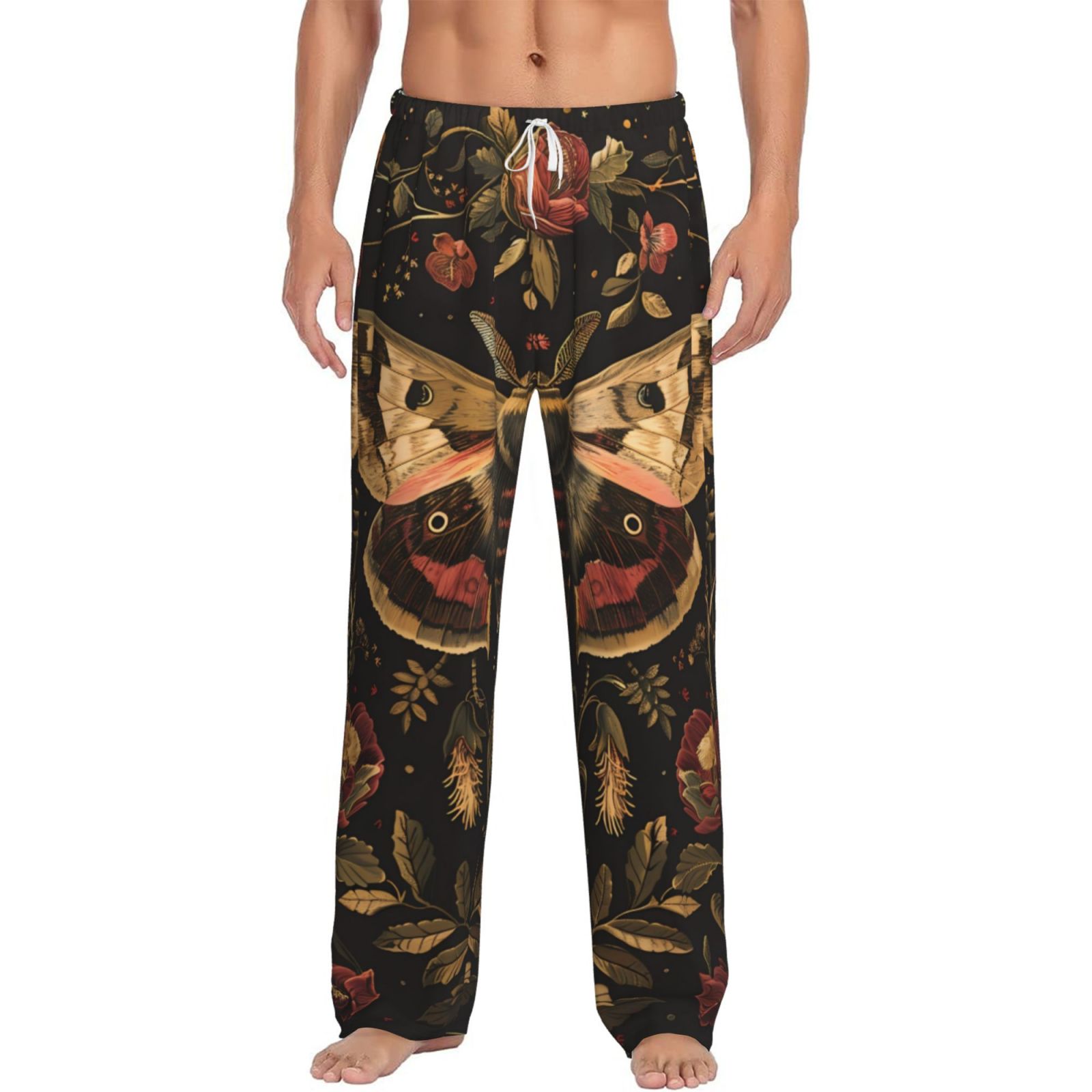 Balery Vintage Moth Floral Art print Men's Pajama Pants,Ultra ...