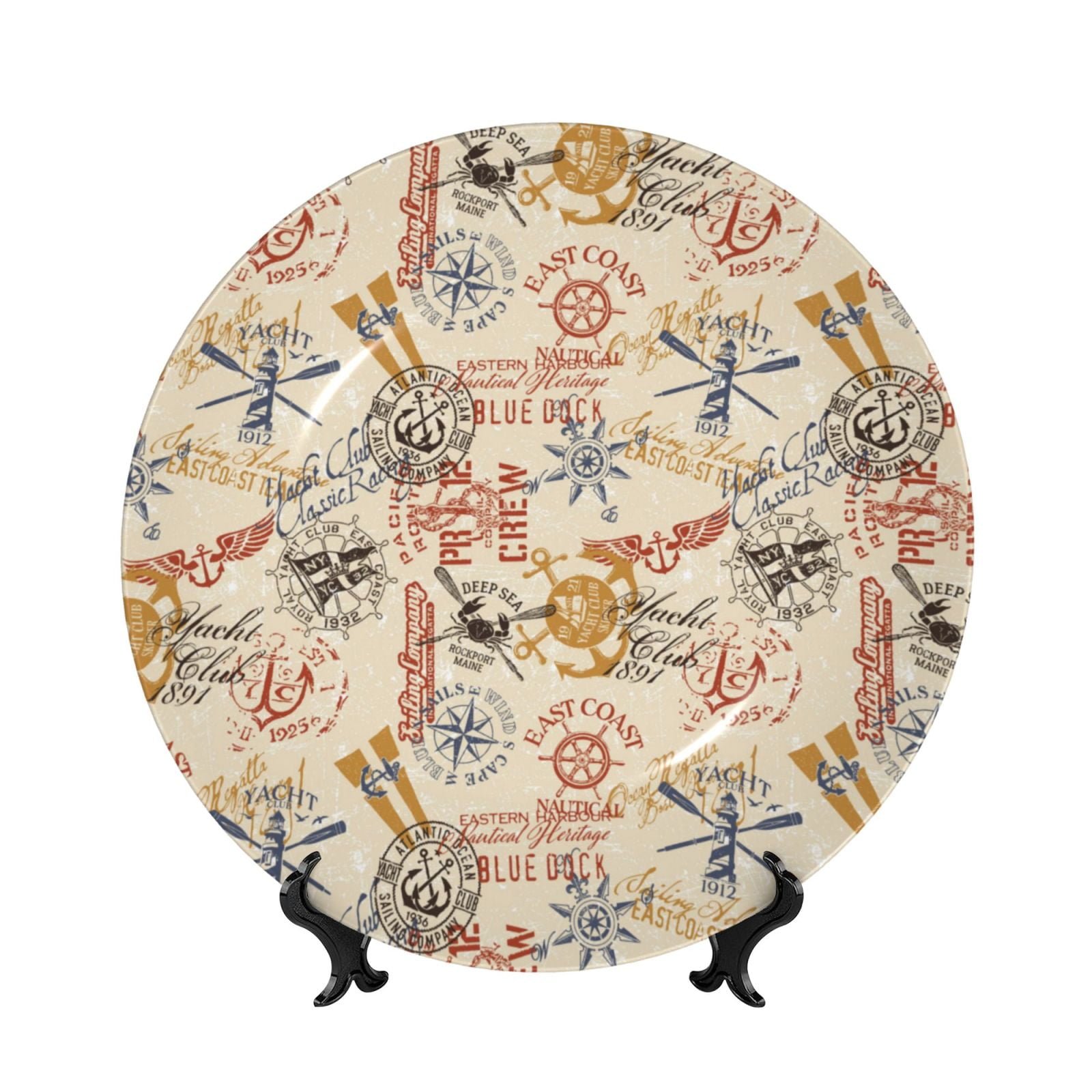Balery Vintage Nautical Print Bone China Decorative Plate Ceramic ...