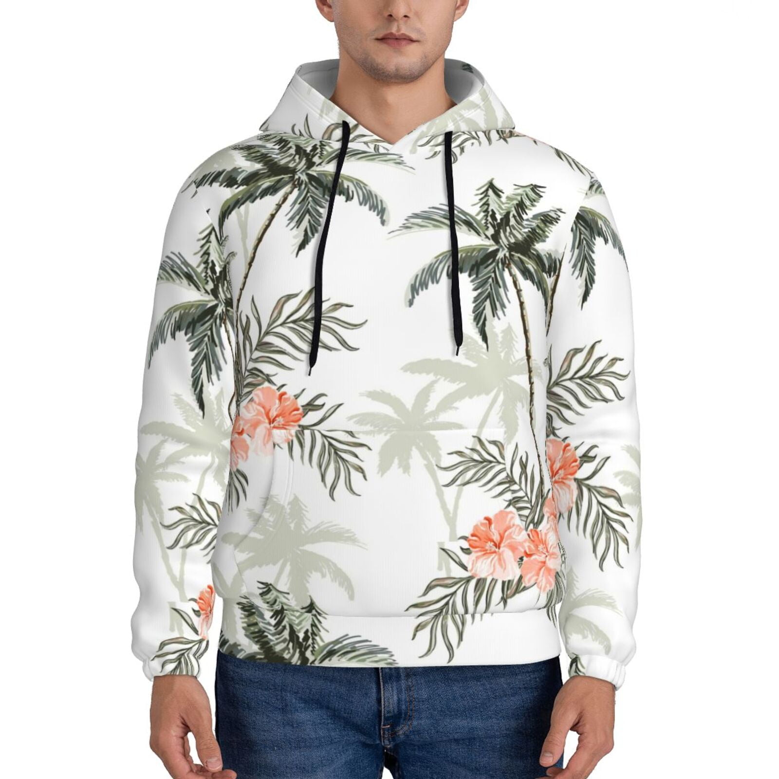 Balery Vintage Palm Trees Pattern Mens Hoodie Kangaroo Pocket Hoodie ...
