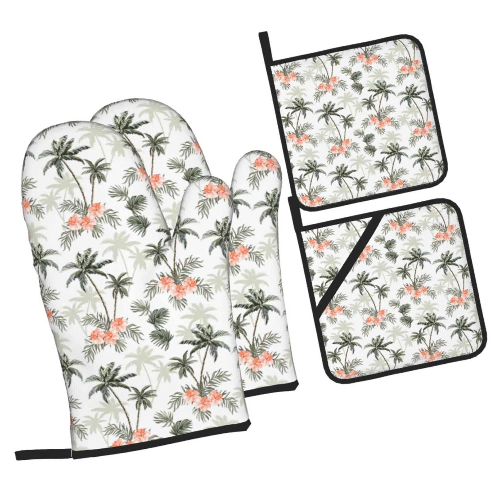 Balery Vintage Palm Trees Pattern Oven Mitts and Pot Holders 4 pcs Set ...