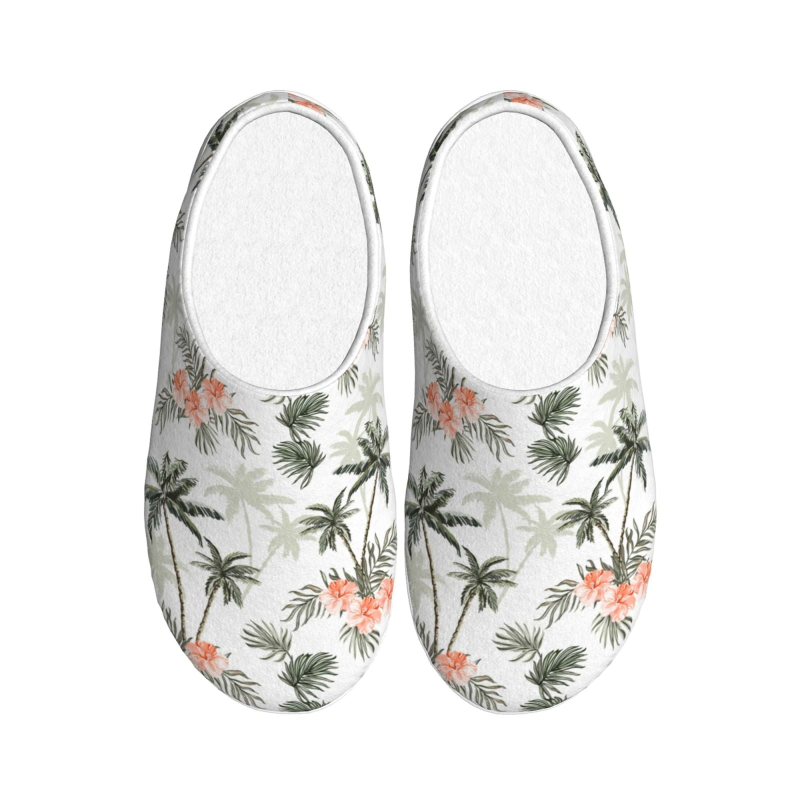 Balery Vintage Palm Trees Pattern Women's Fuzzy Memory Foam Slippers ...