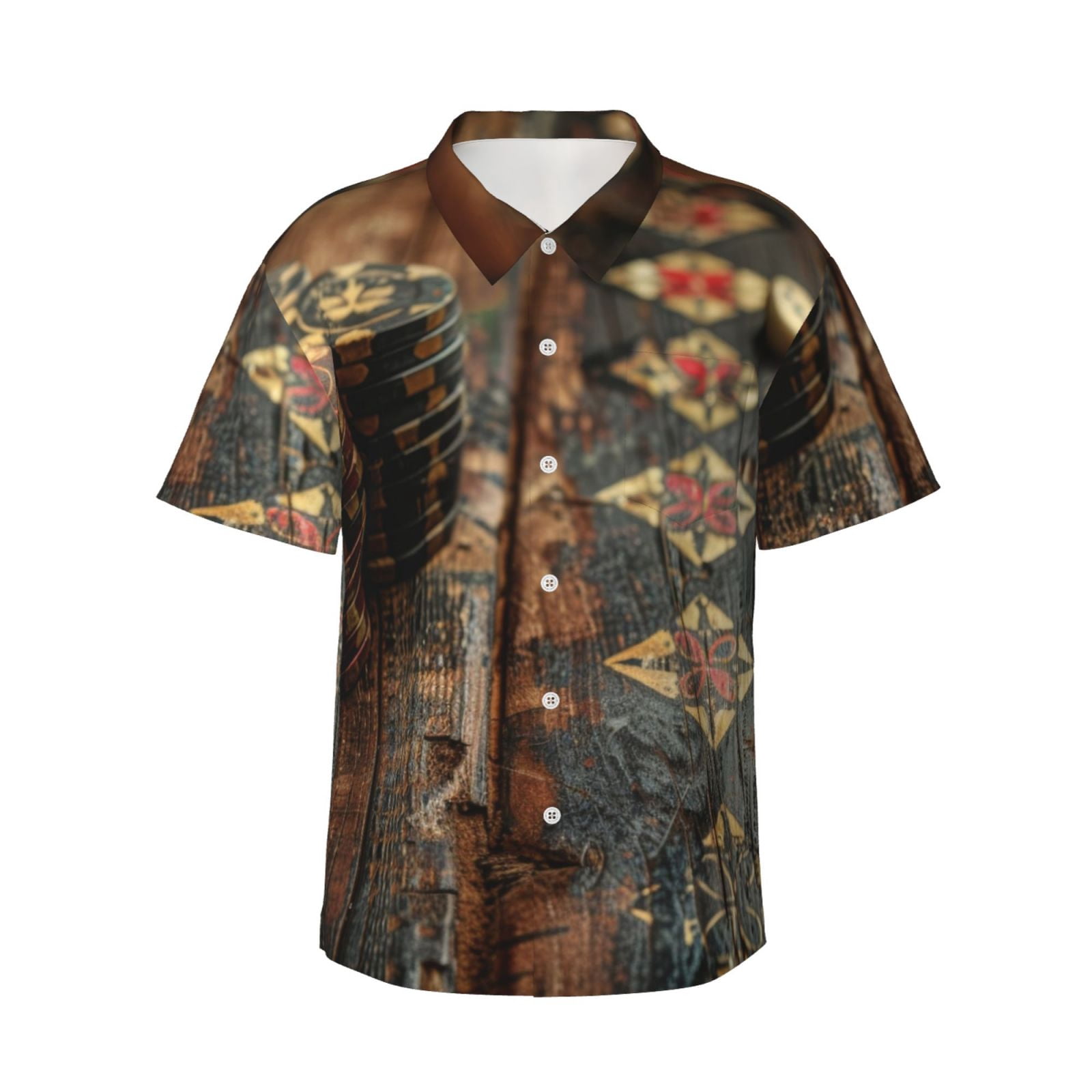 Balery Vintage Poker Chips Print Men's Hawaiian Shirts Short Sleeve ...