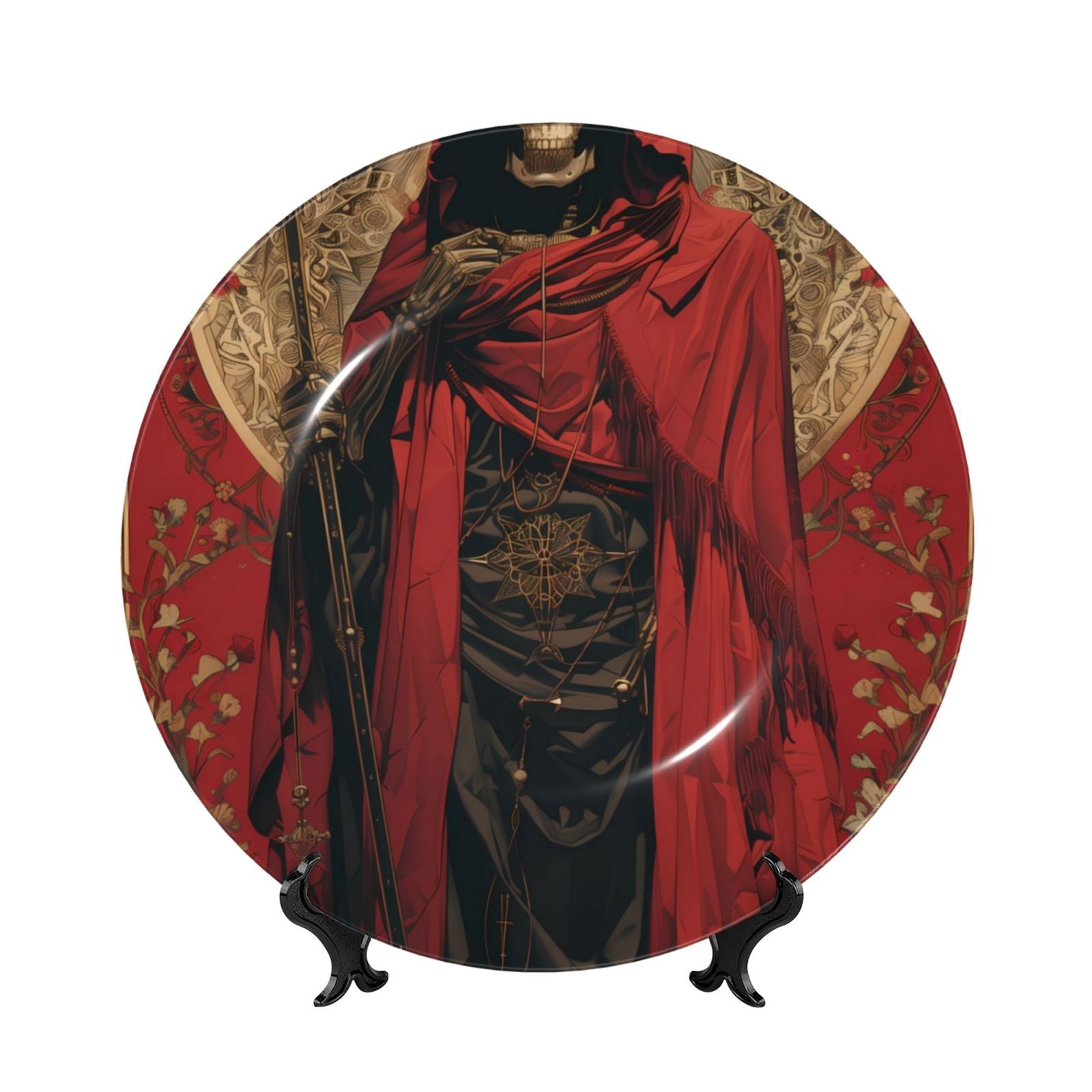 Balery Vintage Rose Scepter Skull Print Bone China Decorative Plate ...