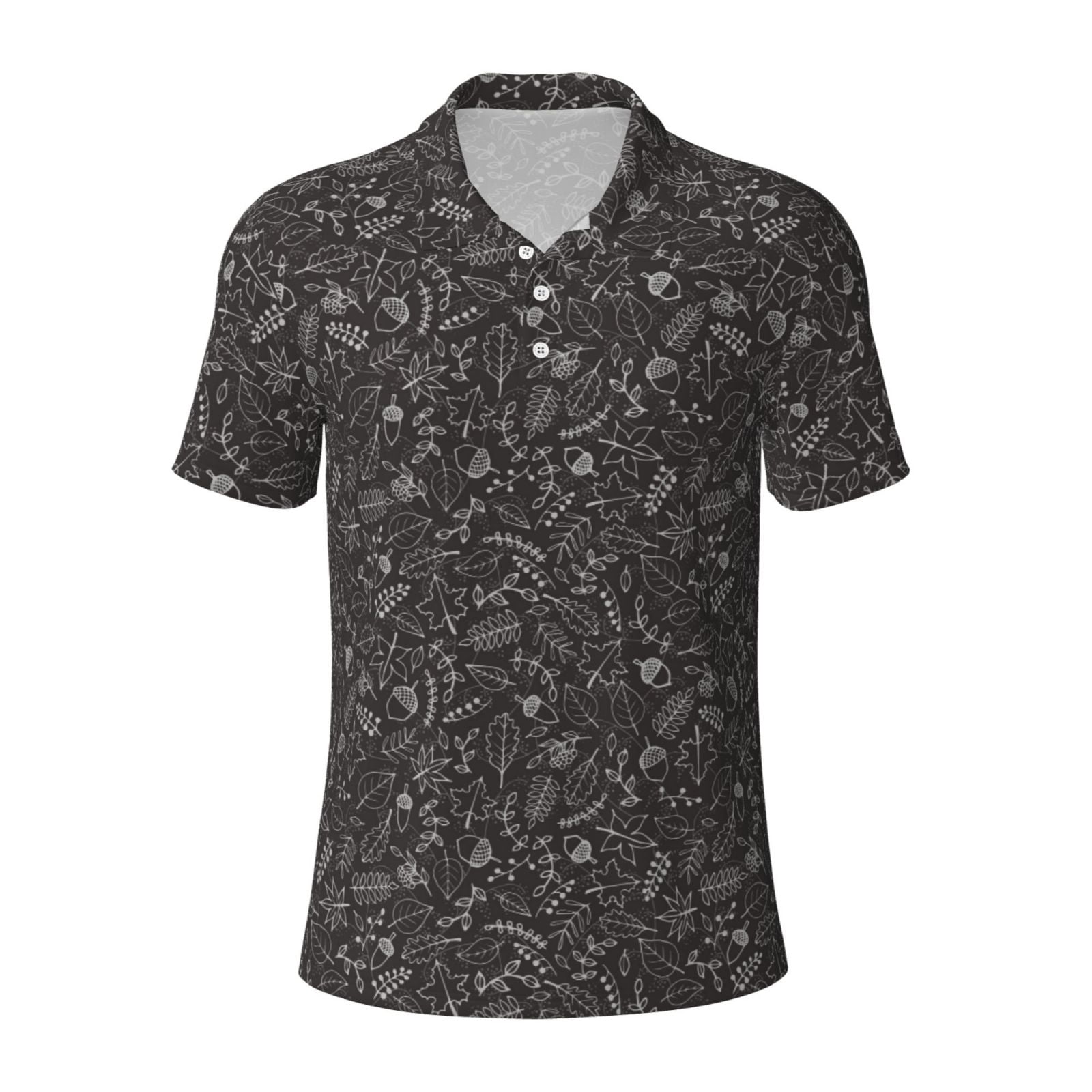 Balery Vintage Sketch Autumn Plants Printed Men’s Short Sleeve Polo ...