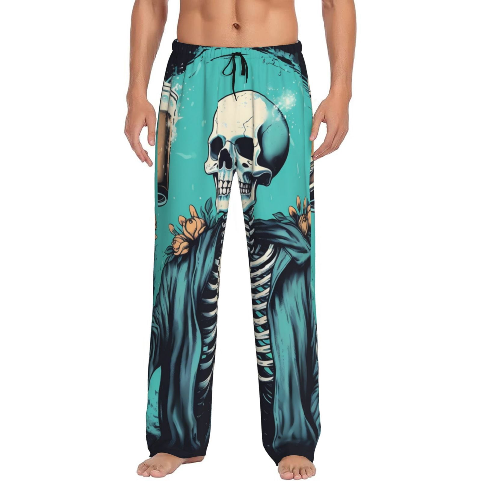 Balery Vintage Skull Beer print Men's Pajama Pants,Ultra Lightweight ...