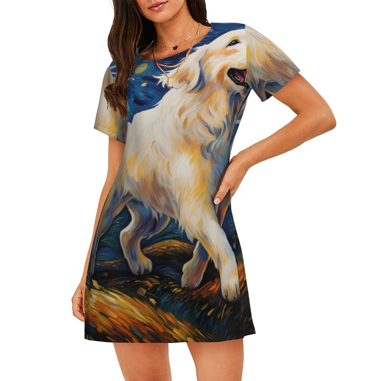Balery Vintage Starry Sky Labrador Pattern Womens Short Sleeve ...