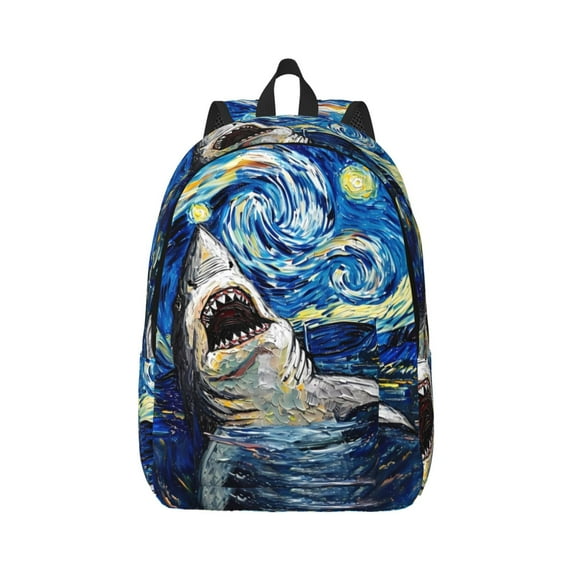 Balery Vintage Starry Sky Shark Vintage Canvas Backpack for Men and Women - Large Capacity ...