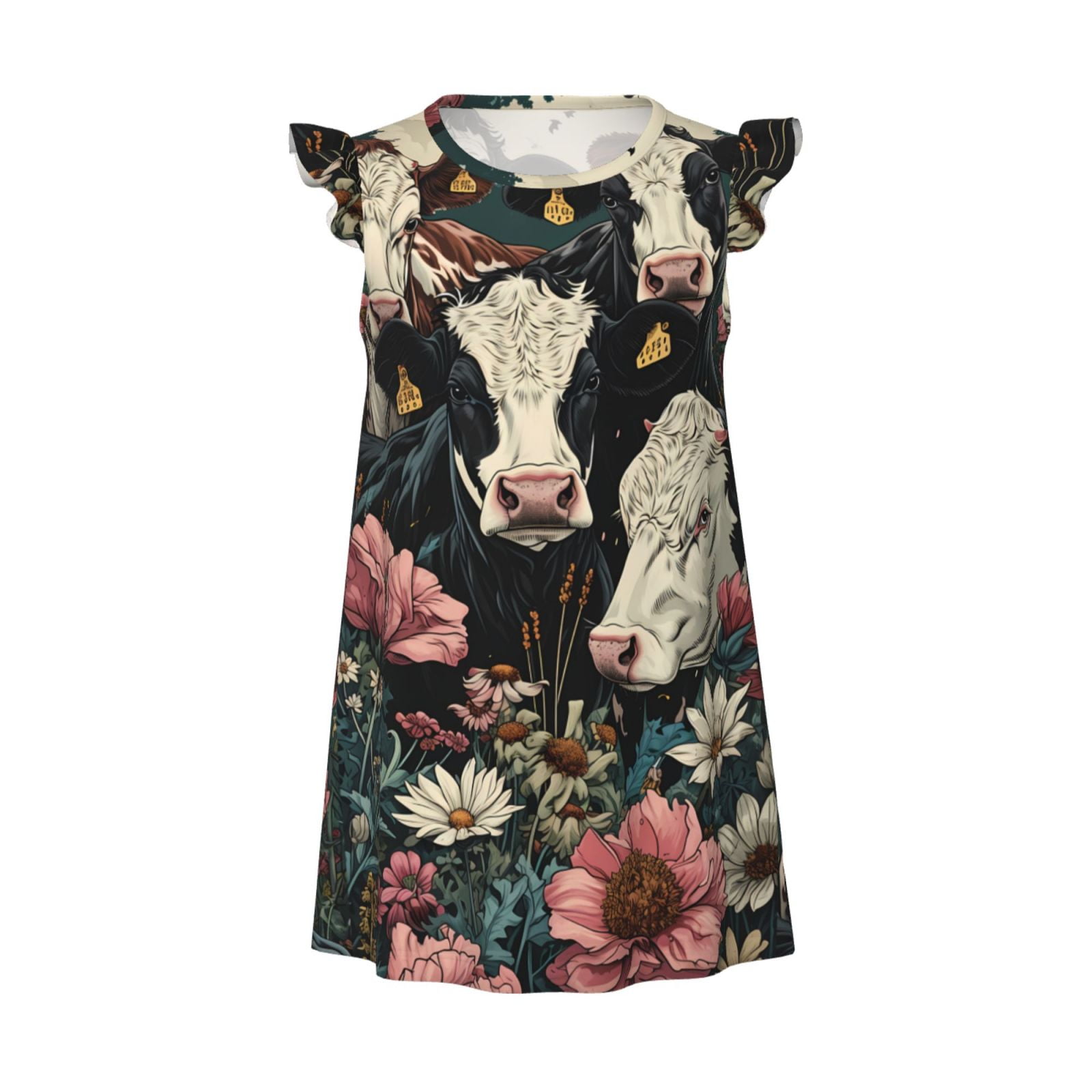 Balery Vintage Sunflower Cow Princess Nightgown for Girls Flutter ...