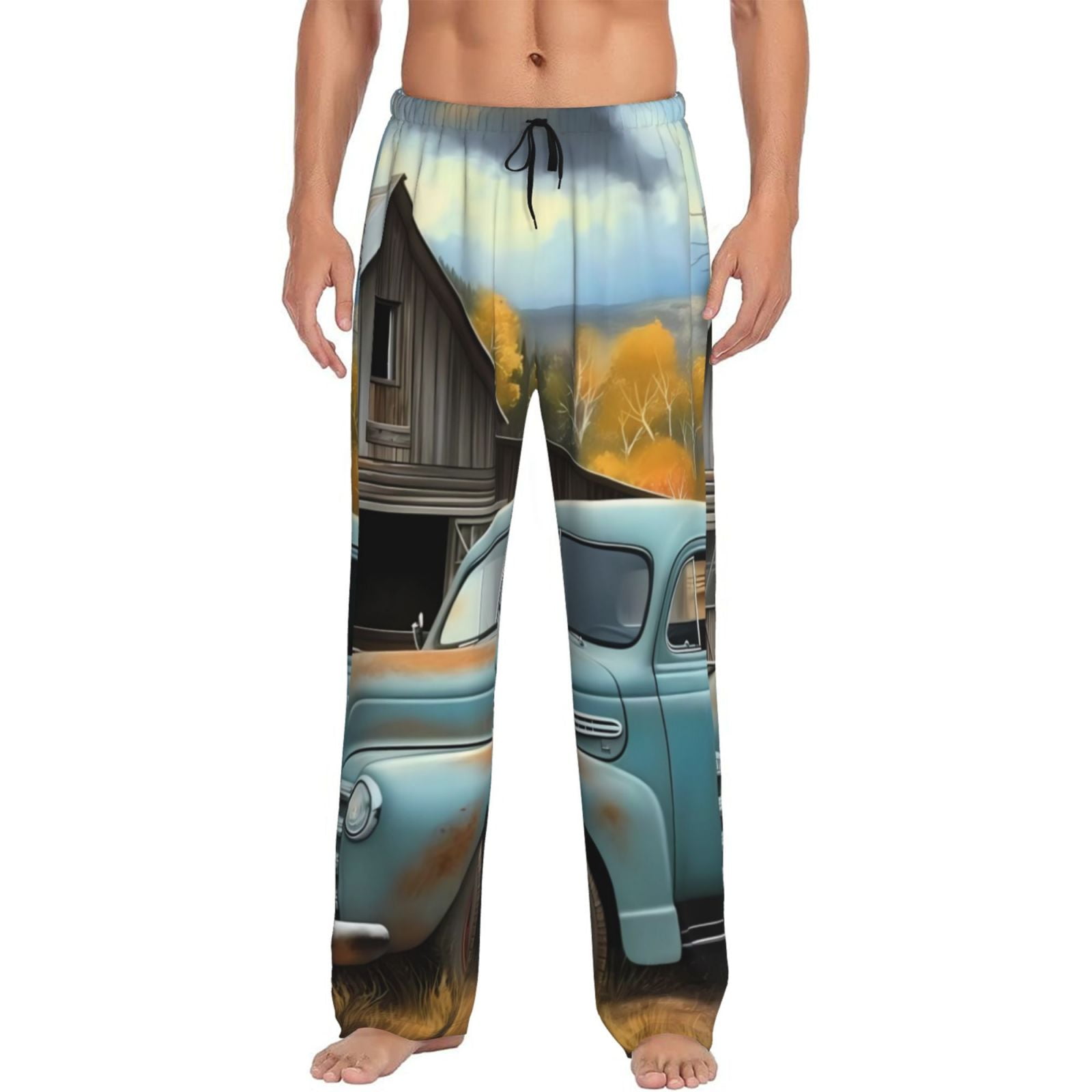 Balery Vintage Truck Farm Scene print Men's Pajama Pants,Ultra ...