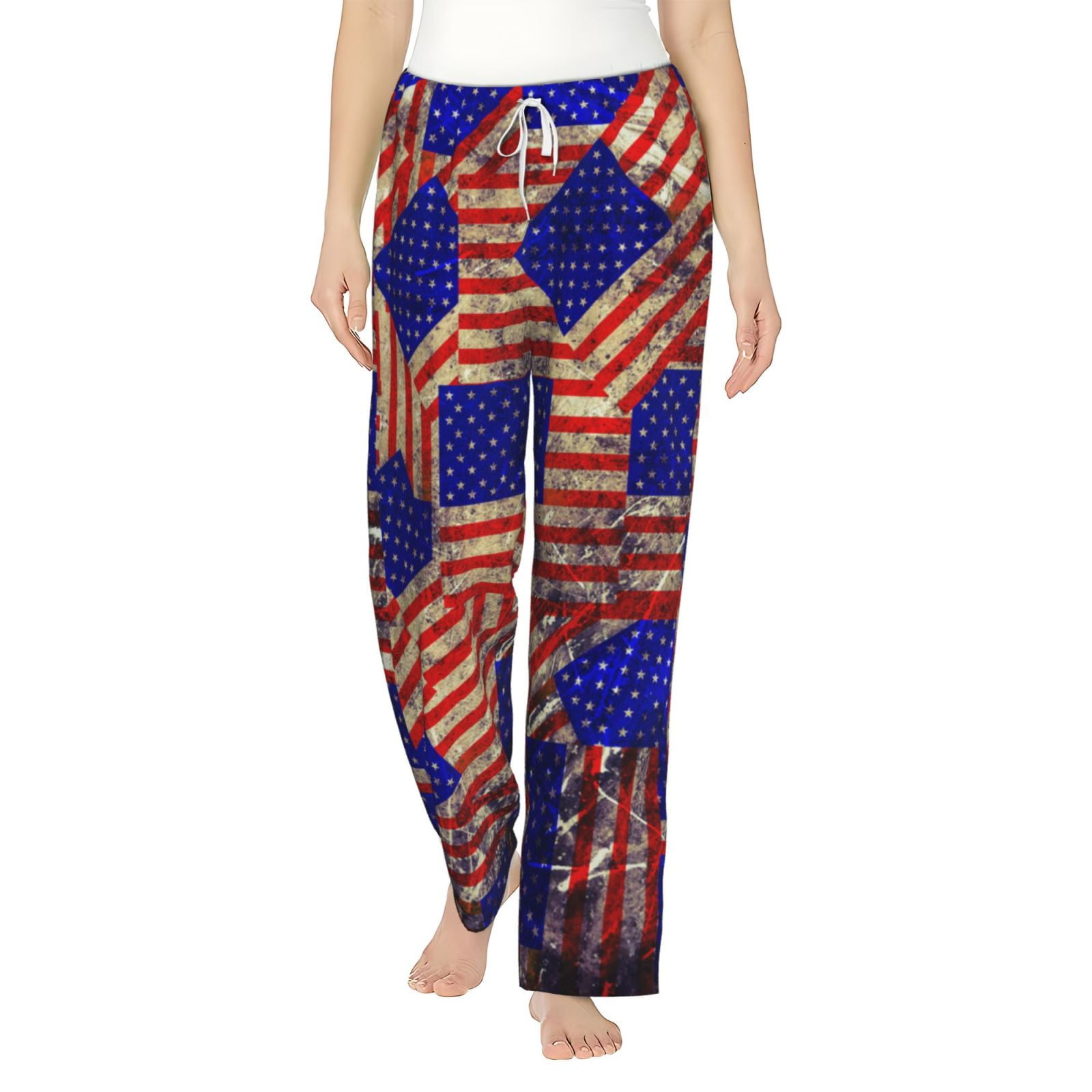 Balery Vintage USA Flag print Women's Pajama Pants,Ultra Lightweight Pjs,Lounge Pant-Medium ...