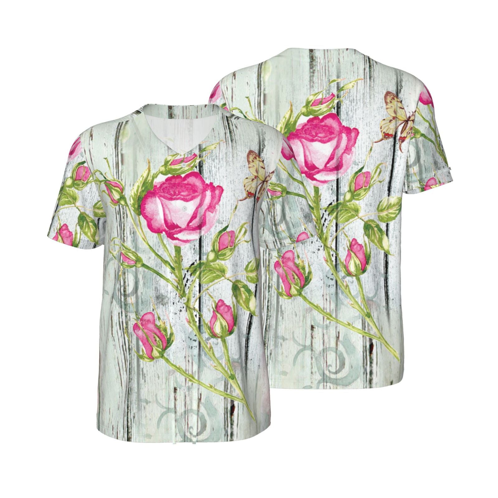 Balery Vintage Wood Background with Floral Baseball Jersey for Men ...