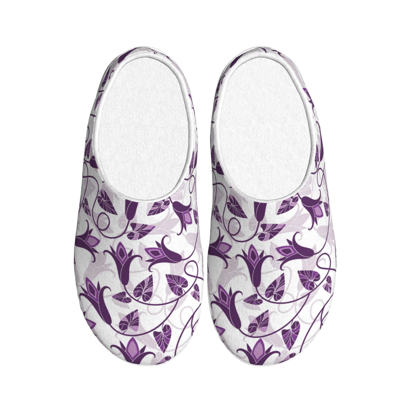 Balery Violets Flowers Pattern Women's Fuzzy Memory Foam Slippers ...