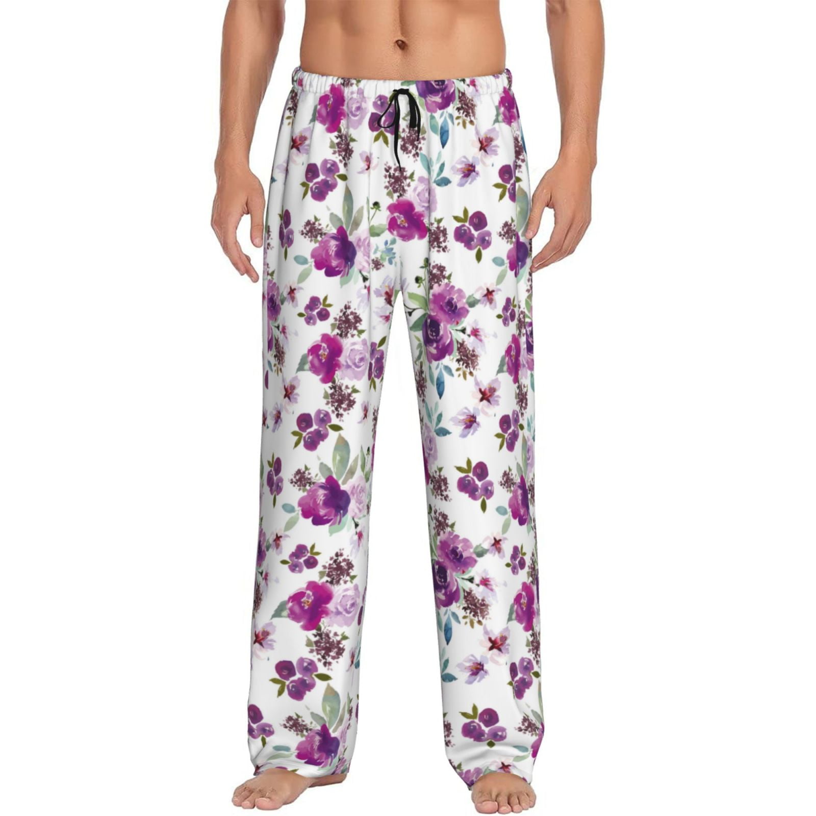 Balery Violets Flowers print Men's Pajama Pants,Ultra Lightweight Pjs ...