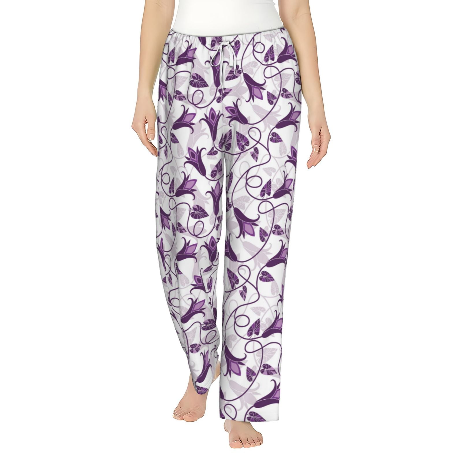 Balery Violets Flowers print Women's Pajama Pants,Ultra Lightweight Pjs,Lounge Pant-Large ...
