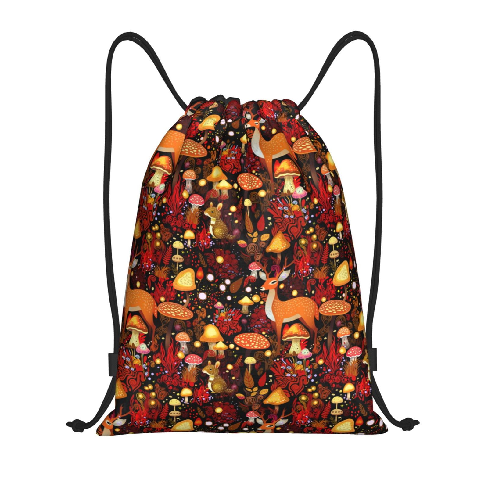 Balery Warm Forest Plants and Deer Pattern Drawstring Backpack Bag ...