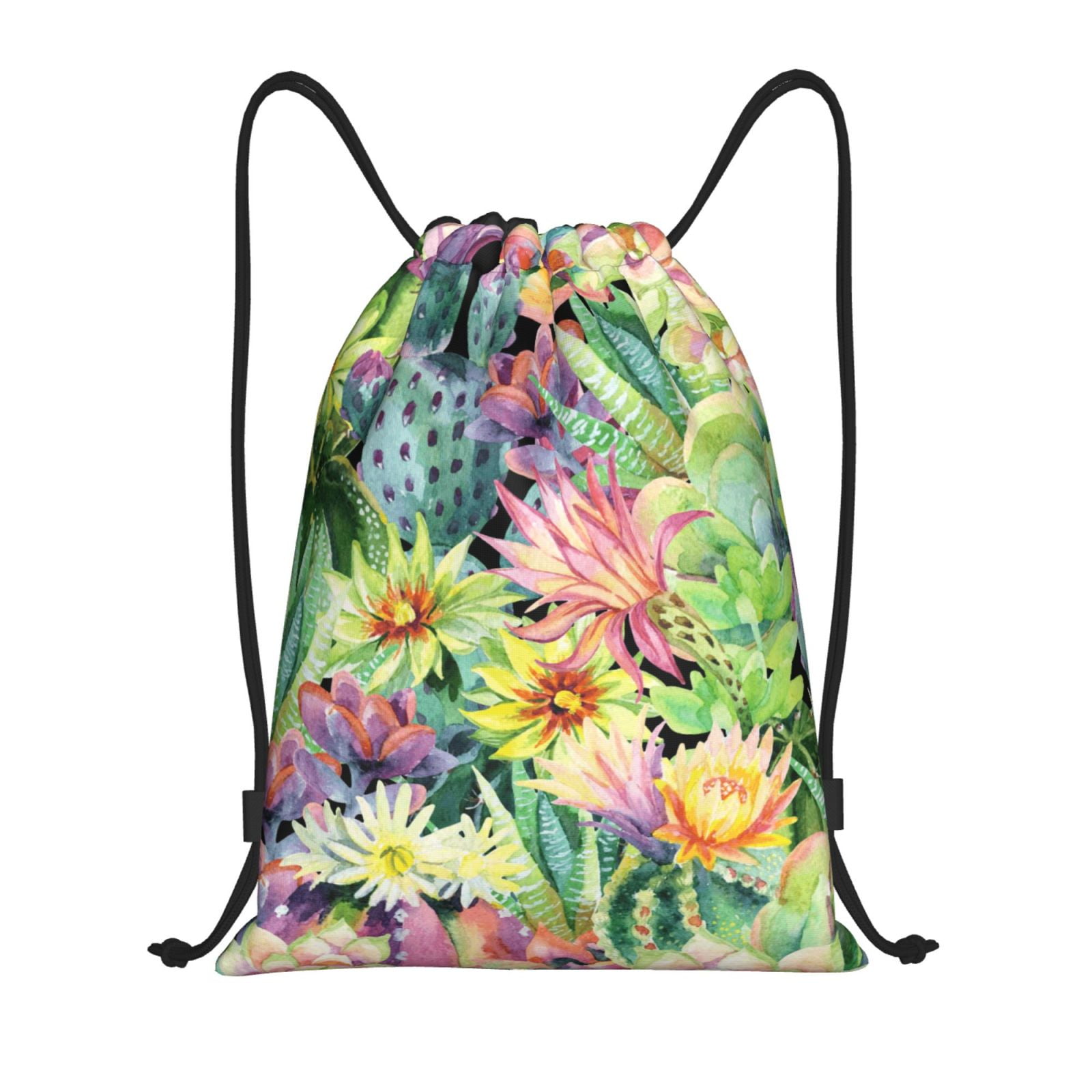 Balery Watercolor Blooming Cactus Pattern Drawstring Backpack Bag Sport ...