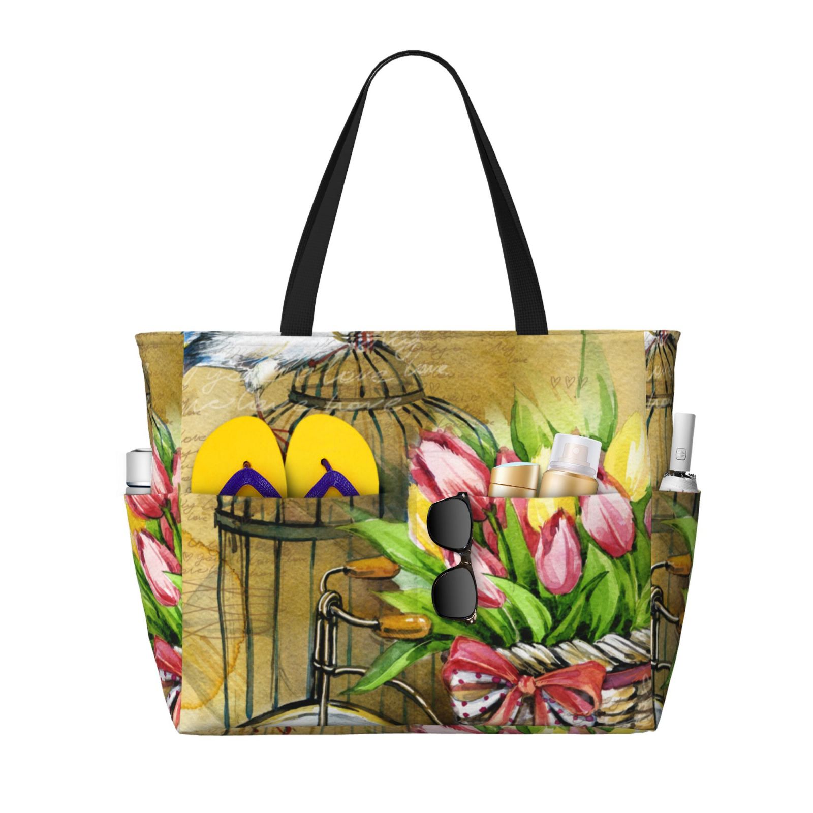 Balery Watercolor Canary Bird Beach Travel Bag - Water-Resistant, Large ...