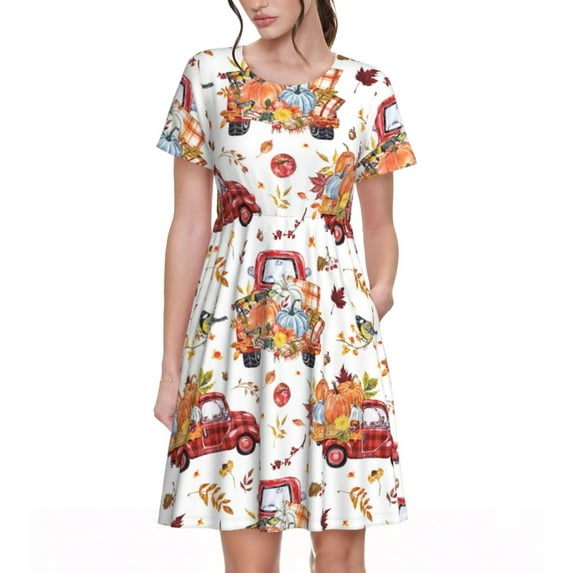 Balery Watercolor Fall Pattern Womens Dresses Loose Short sleeve ...