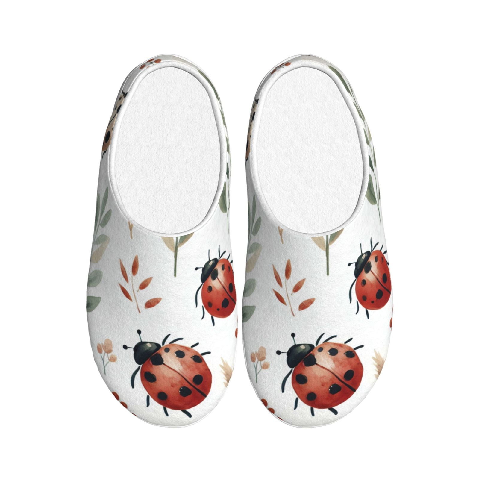 Balery Watercolor Ladybug Pattern Women's Fuzzy Memory Foam Slippers ...