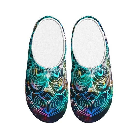 Balery Watercolor Mandala Pattern Women's Fuzzy Memory Foam Slippers ...
