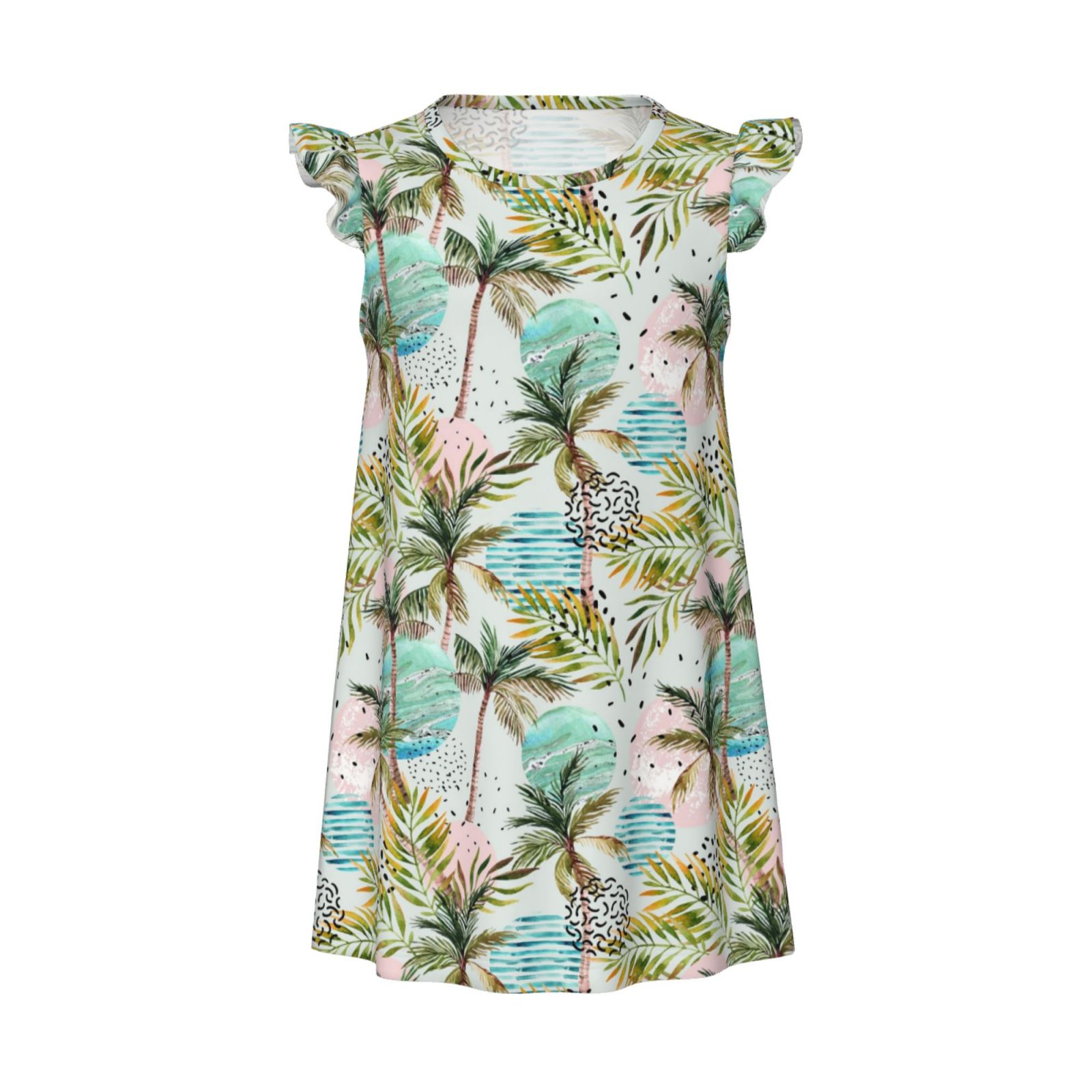 Balery Watercolor Palm Tree Princess Nightgown for Girls Flutter Sleeve ...