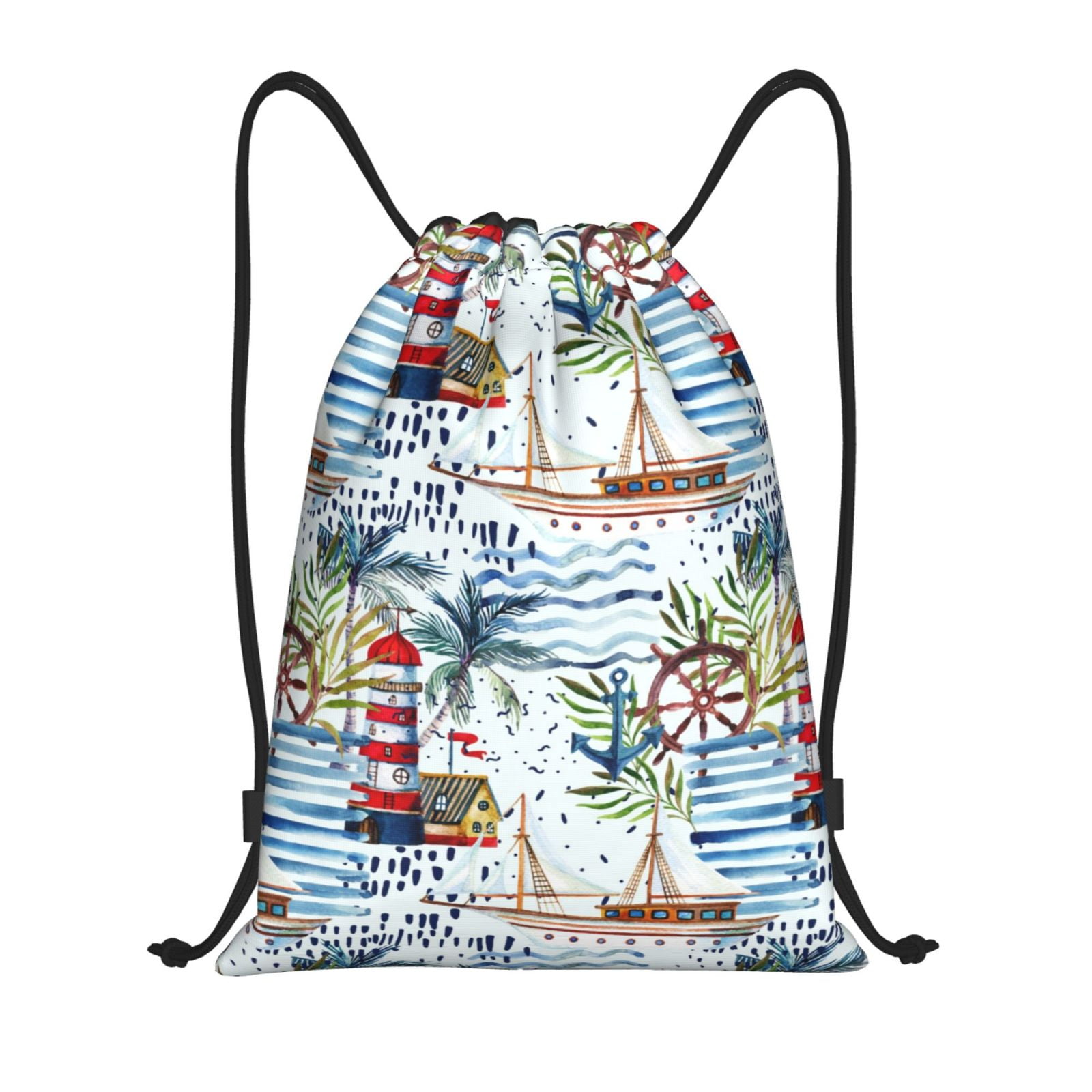 Balery Watercolor Sailboat Pattern Drawstring Backpack Bag Sport Gym ...