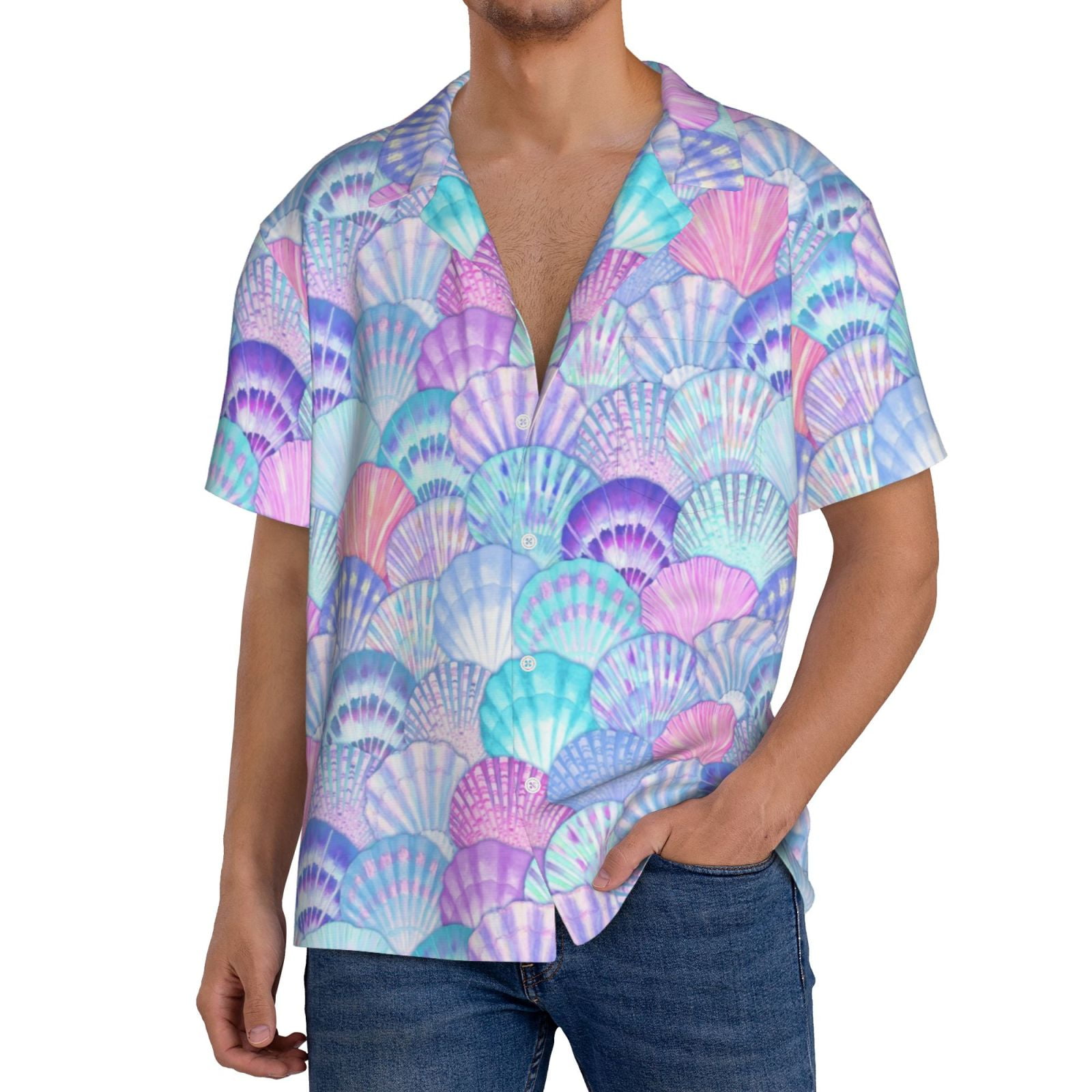 Balery Watercolor Sea Shells 1 Men's Casual Button Down Shirt Short ...