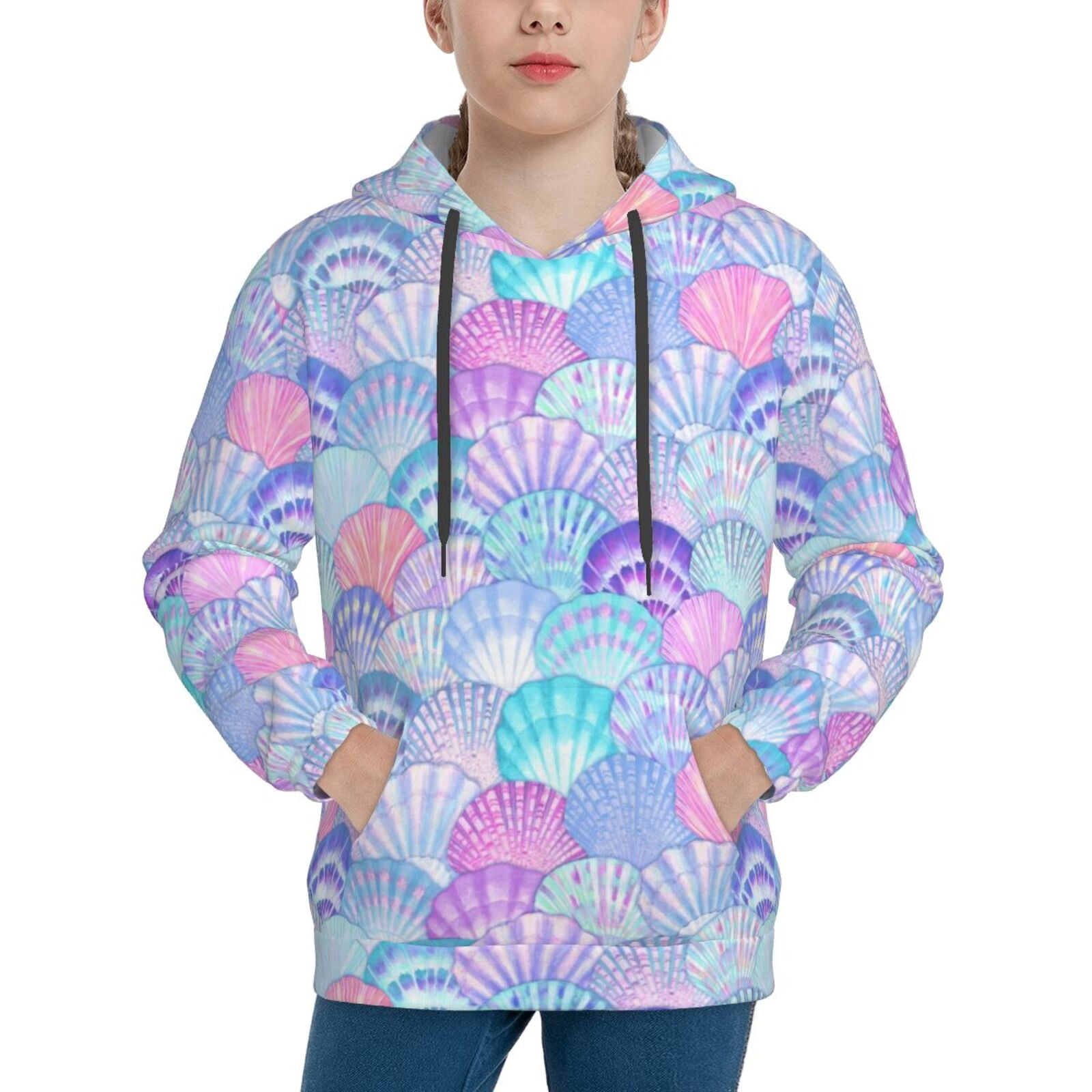Balery Watercolor Sea Shells 1 Pattern Boys Hoodie, Youth Pullover ...