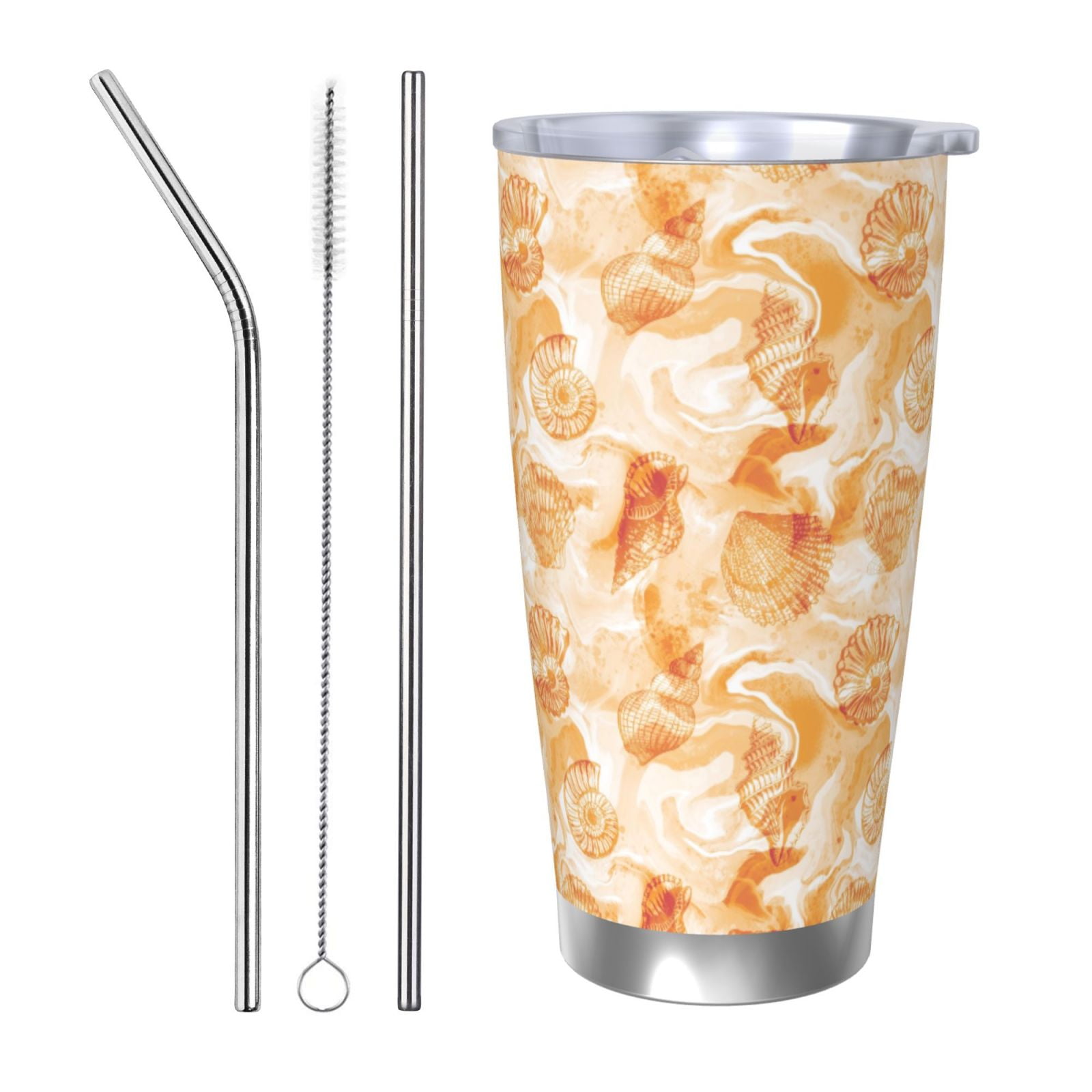 Balery Watercolor Sea Shells Pattern 20oz Insulated Car Cup with Dual ...