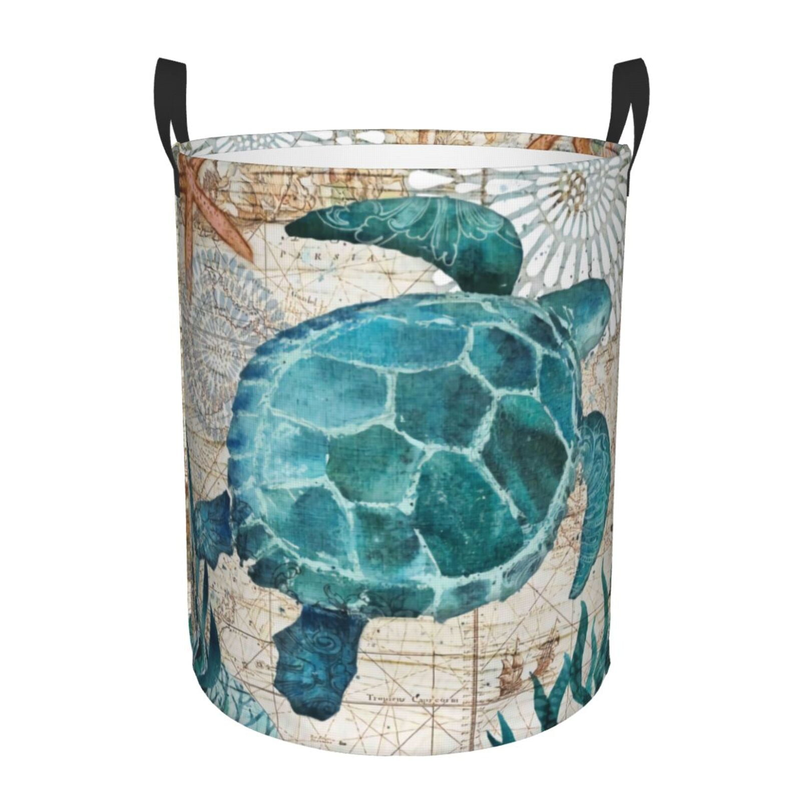 Balery Watercolor Sea Turtle Round Laundry Basket with Handles ...